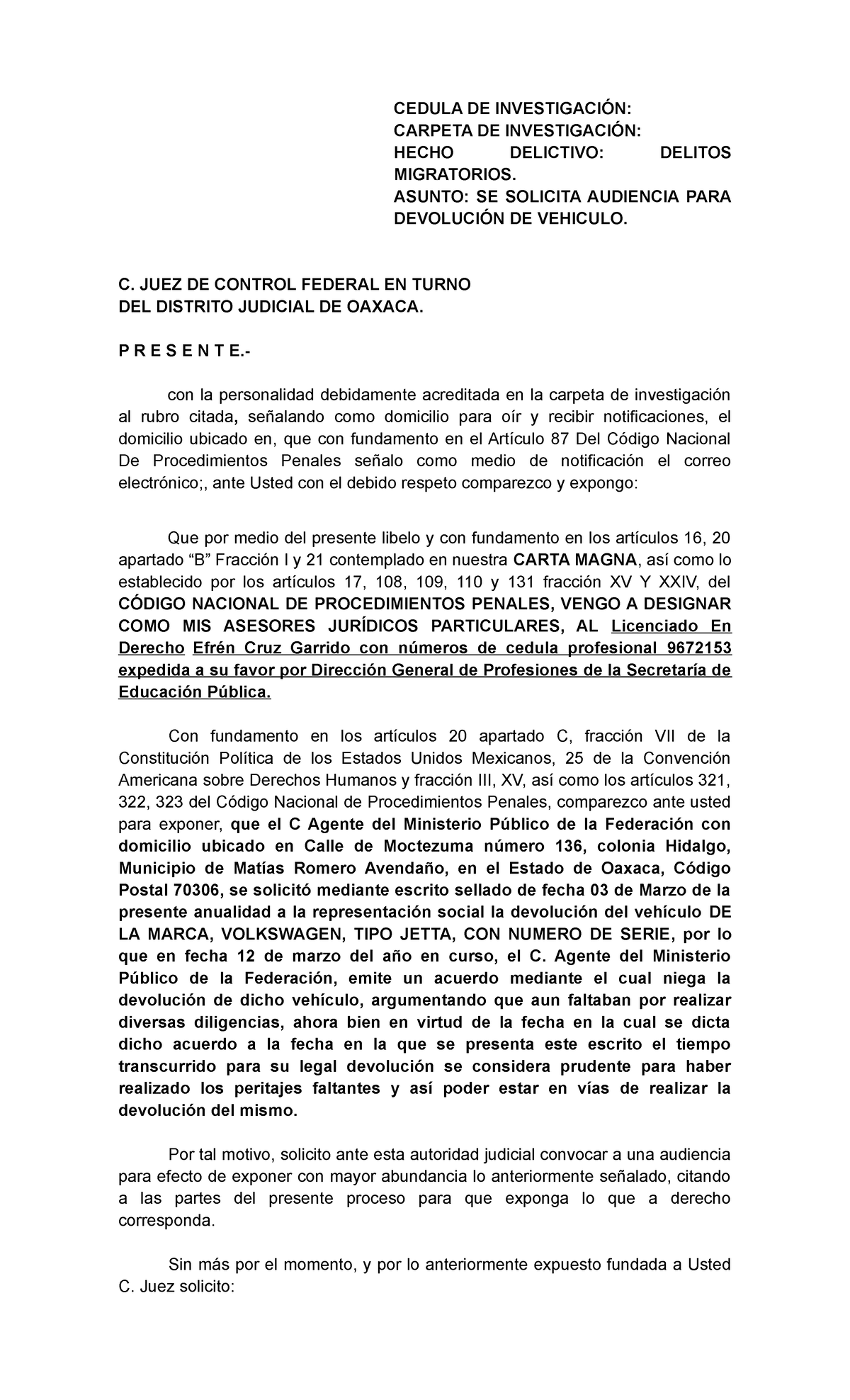 Modelo De Nombramiento Juez De Control Carpeta Admini