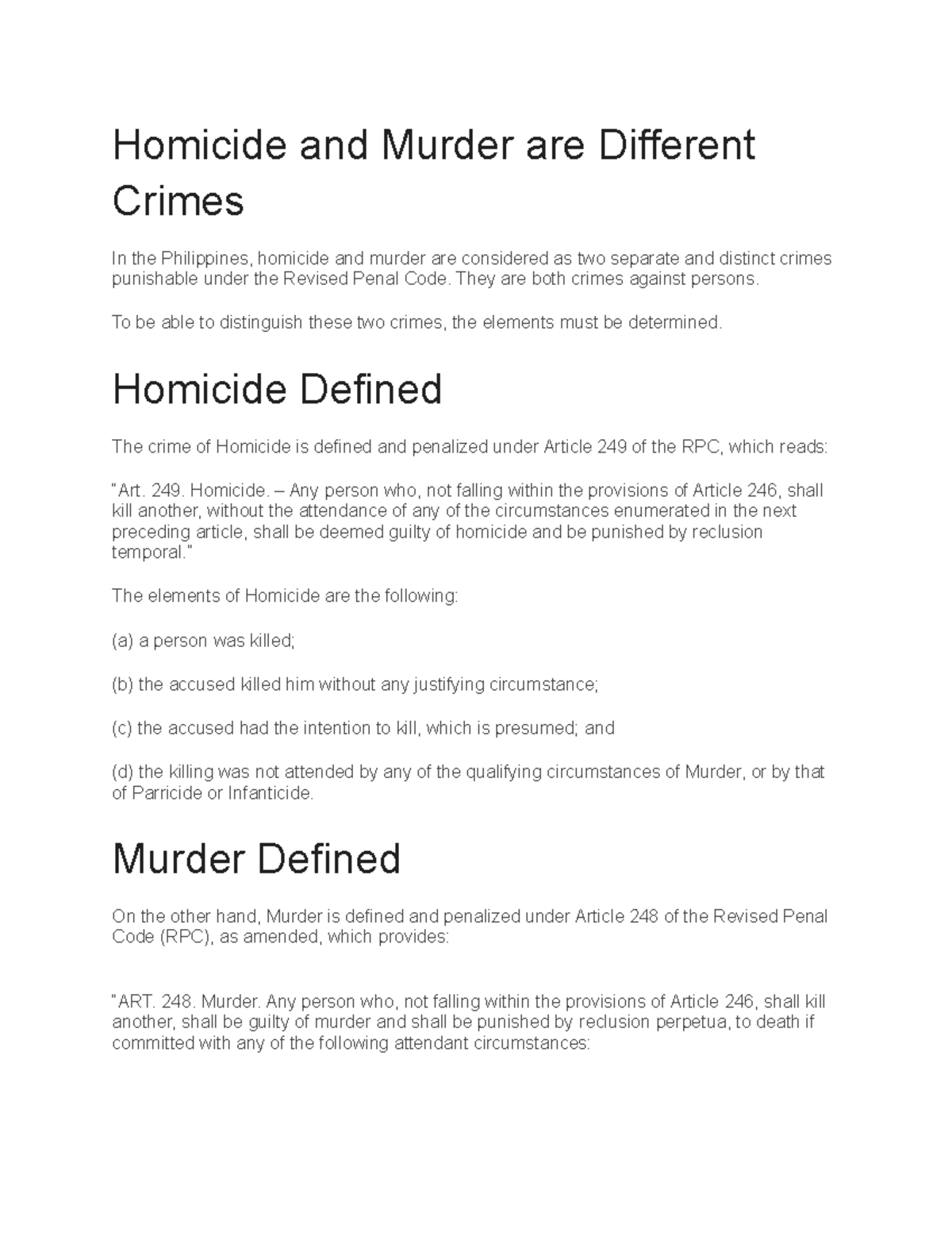 Homicide And Murder Elements Of The Crime Homicide And Murder Are