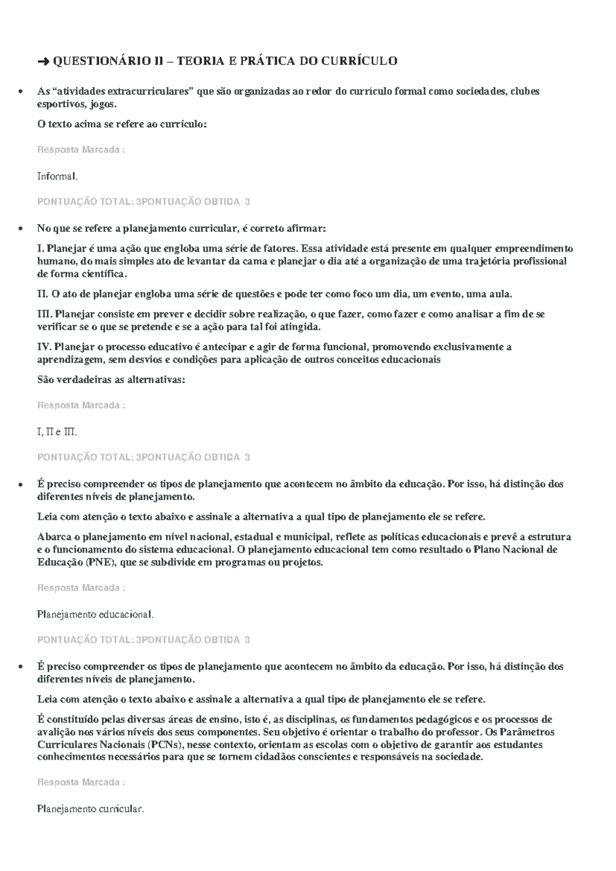 Questionário Ii Teorias E Práticas Do Currículo QuestionÁrio Ii