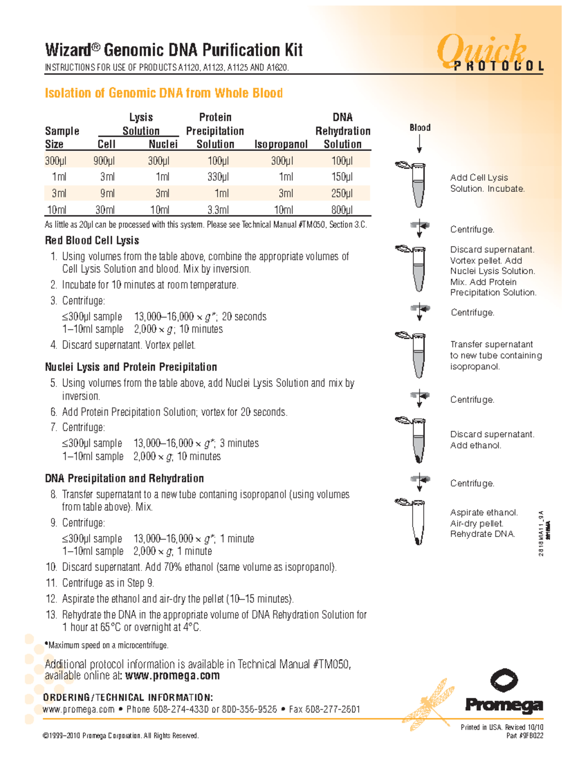 01 Wizard Genomic Dna Purification Kit Quick Protocol Research