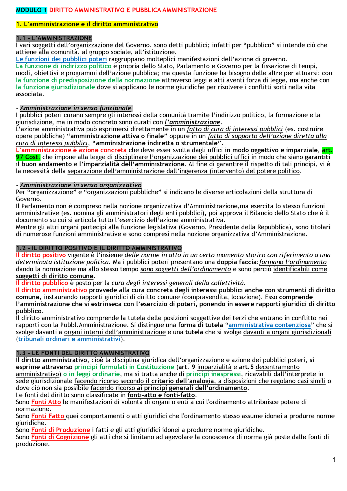 Appunti Modulo 1 Diritto Amministrativo Modulo 1 Diritto