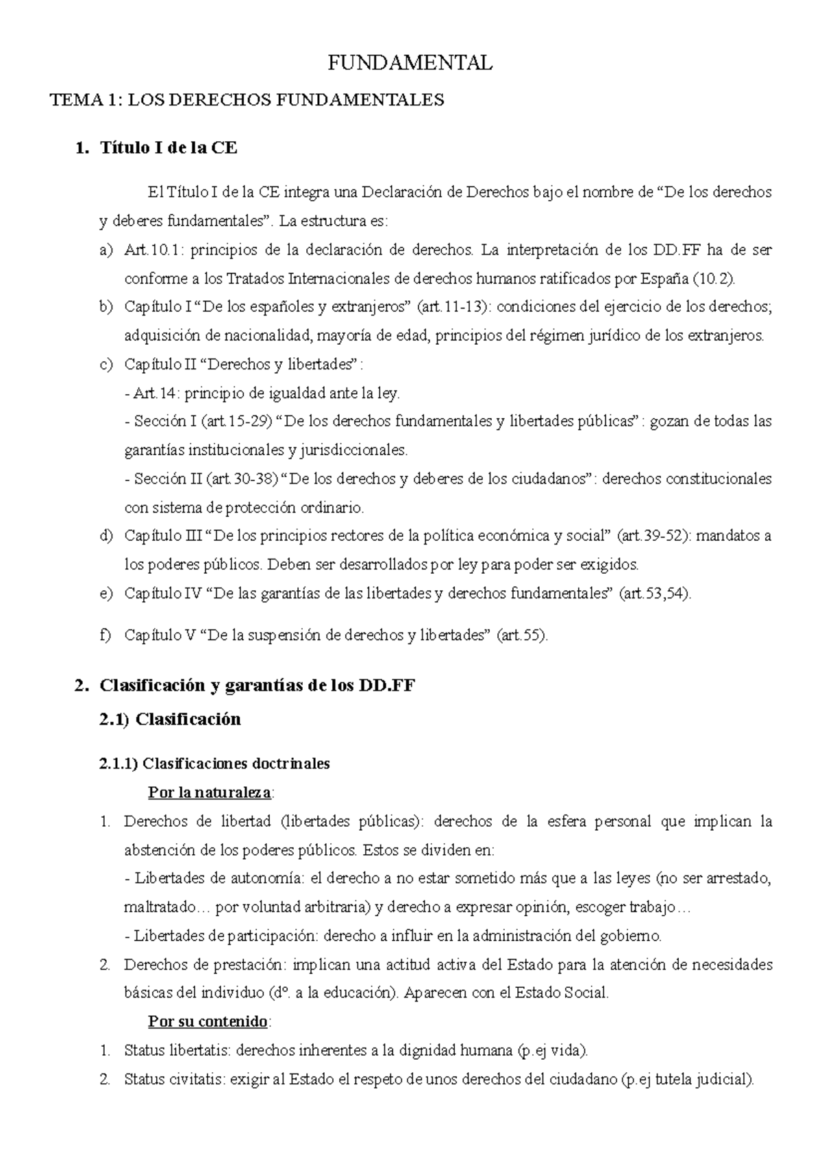 Fundamentales Y Libertades Públicas Fundamental Tema 1 Los Derechos