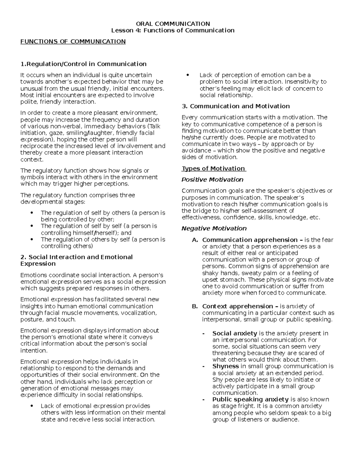 Functions Of Communication Oral Communication Lesson 4 Functions Of