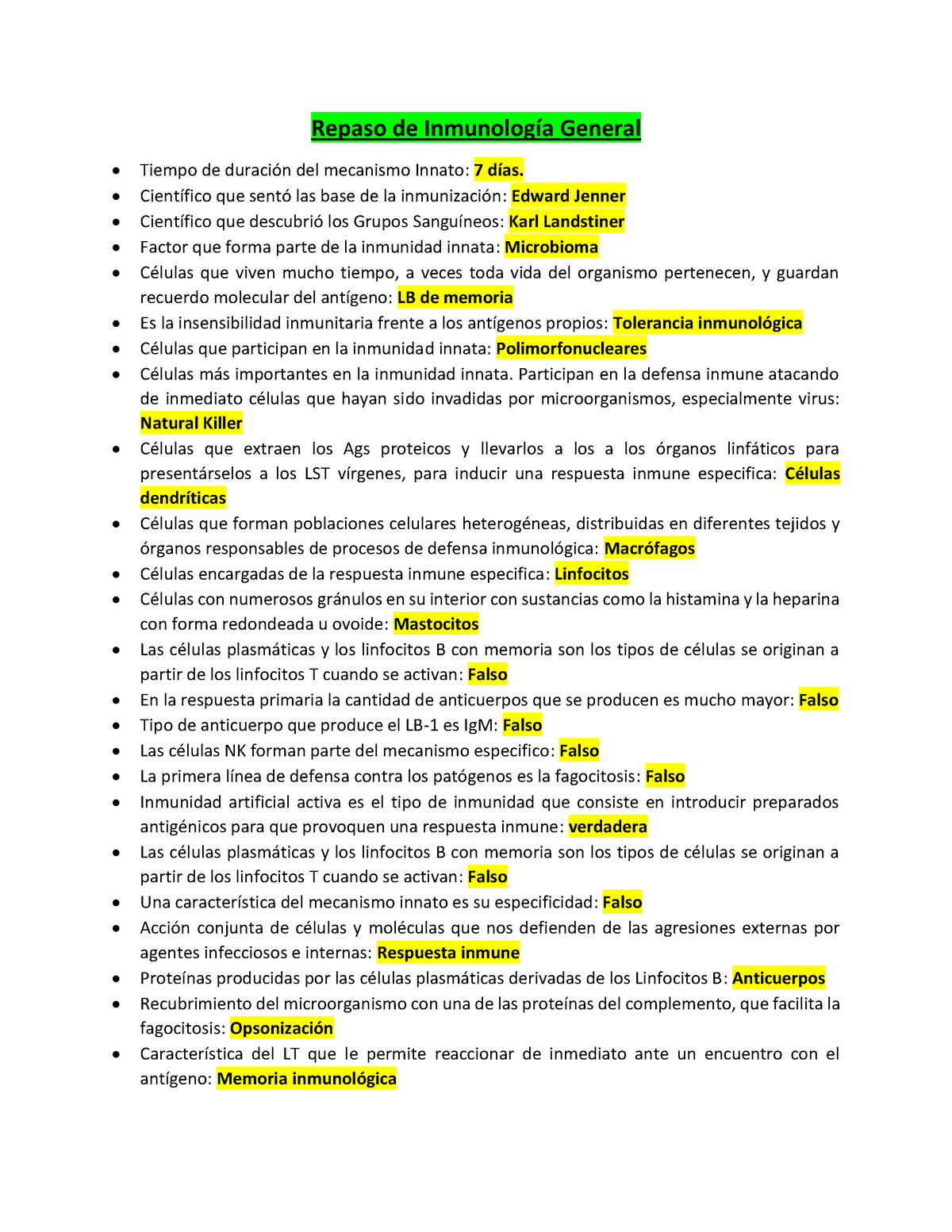 Banco De Preguntas Inmuno Mirna Actualizado Repaso De Inmunología