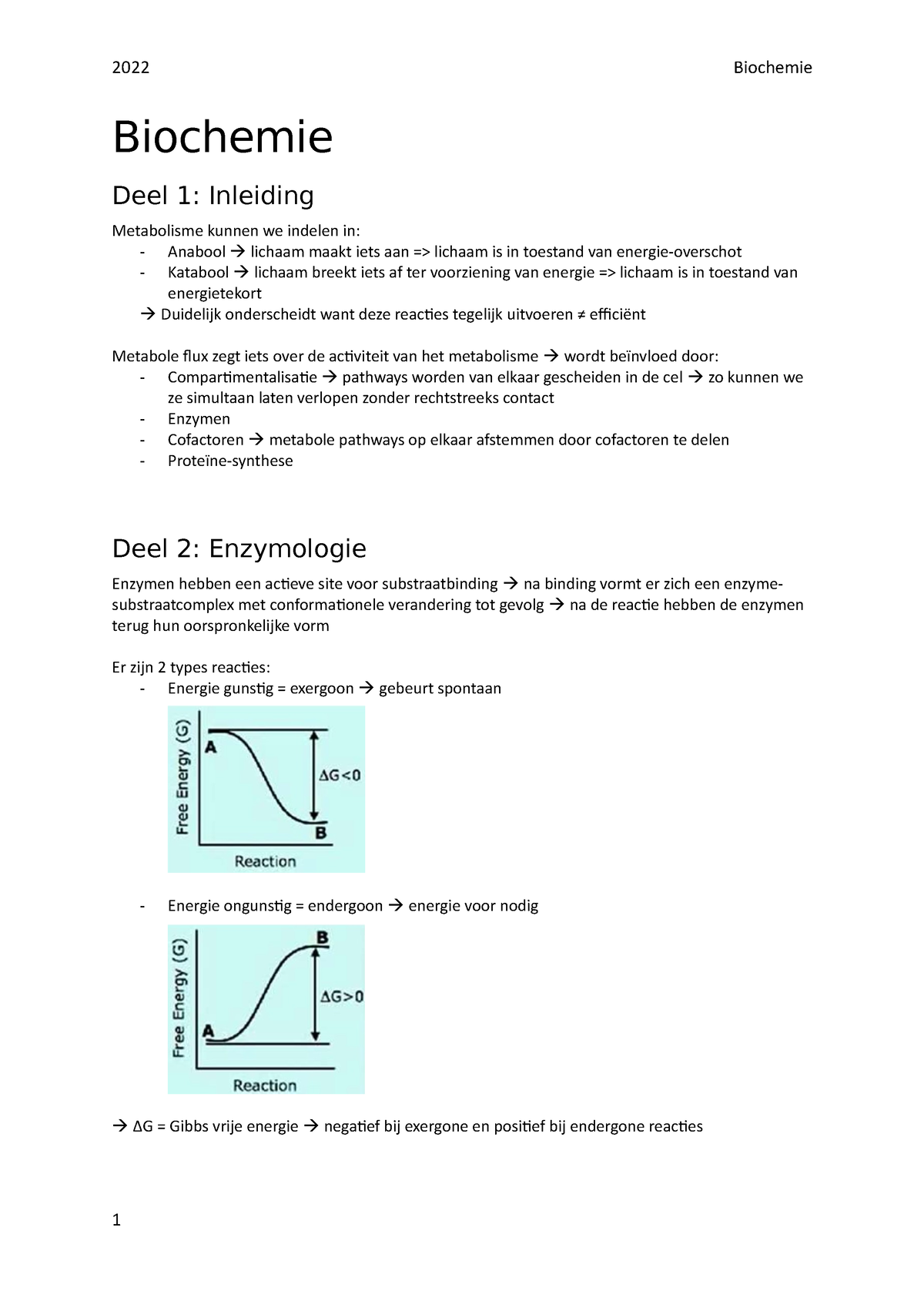 Biochemie Samenvatting Biochemie Deel 1 Inleiding Metabolisme Kunnen