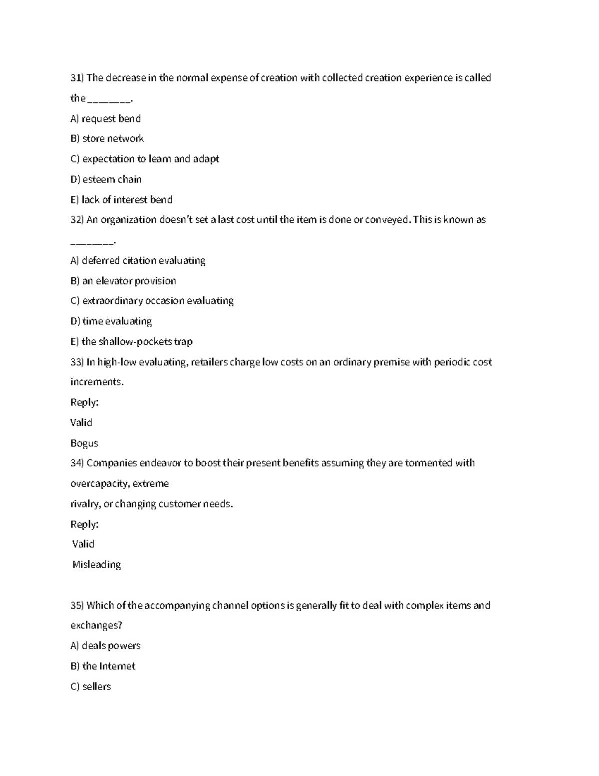 Marketing Mkt Practice Exam Multiple Choice 31 The Decrease In The