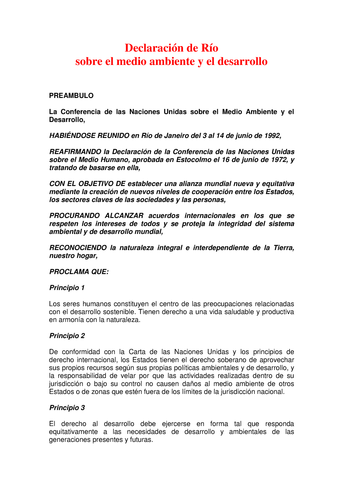 1 Declaracion Rio 1992 Información Declaración De Río Sobre El