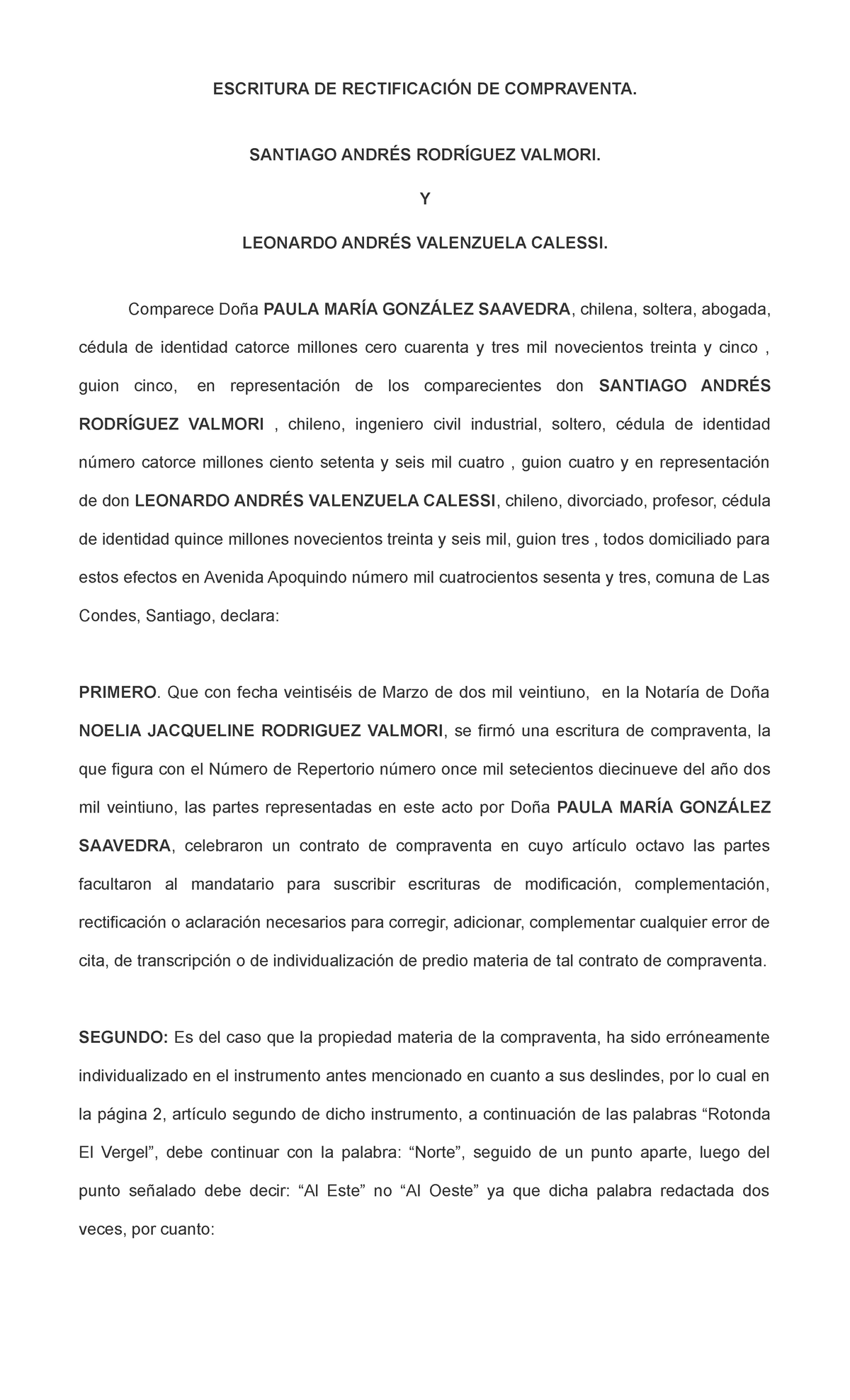 Minuta Rectificacion De Compraventa Paula Gonzalez Escritura De