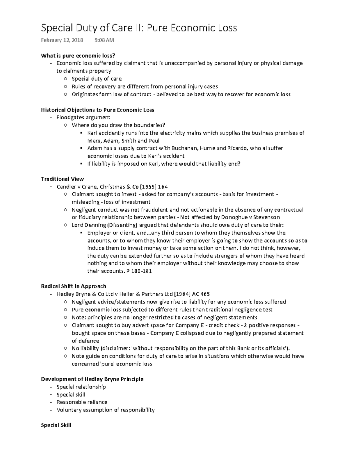 Tort Law Special Duty Of Care Ii Pure Economic Loss Lecture 9 Warning