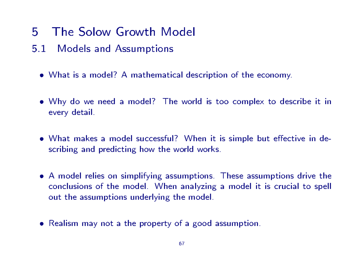 Grow5 Solow 5 The Solow Growth Model 5 Models And Assumptions What Is