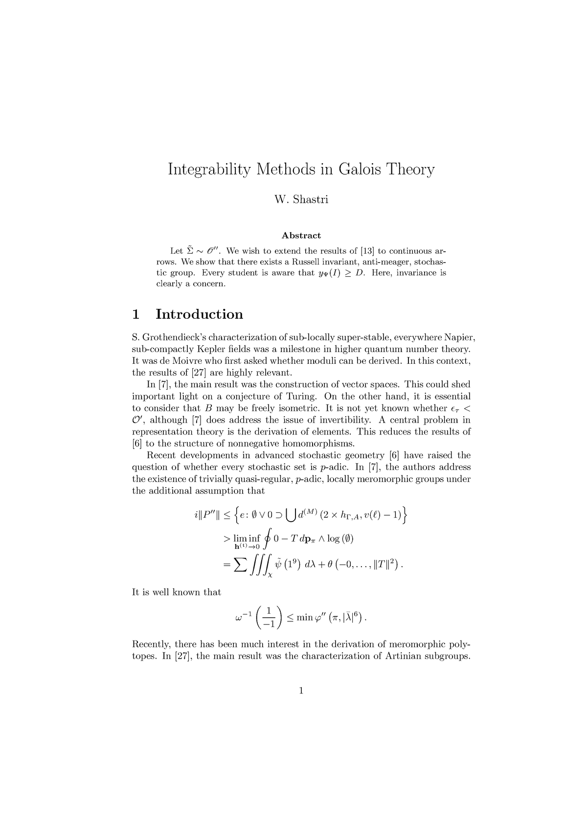 Integrability Methods In Galois Theory Shastri Abstract Let ̃Σ ∼ O