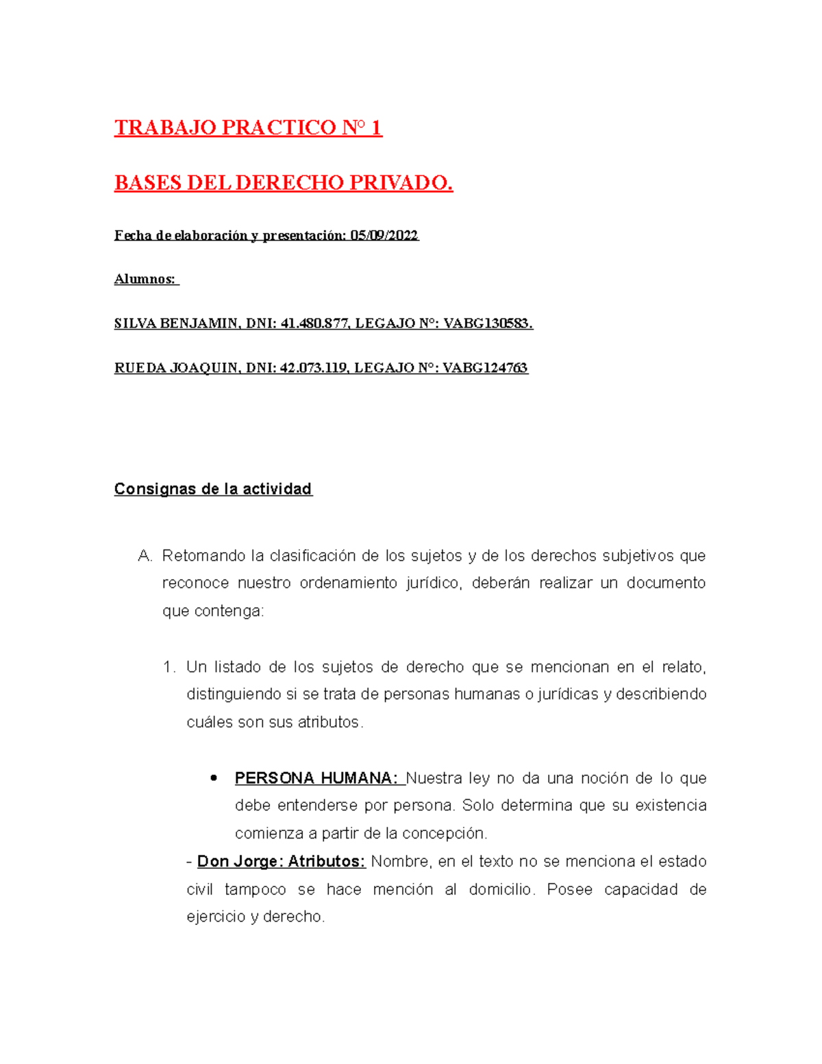 Trabajo Práctico N 1 Bases Del Derecho Privado Trabajo Practico N° 1