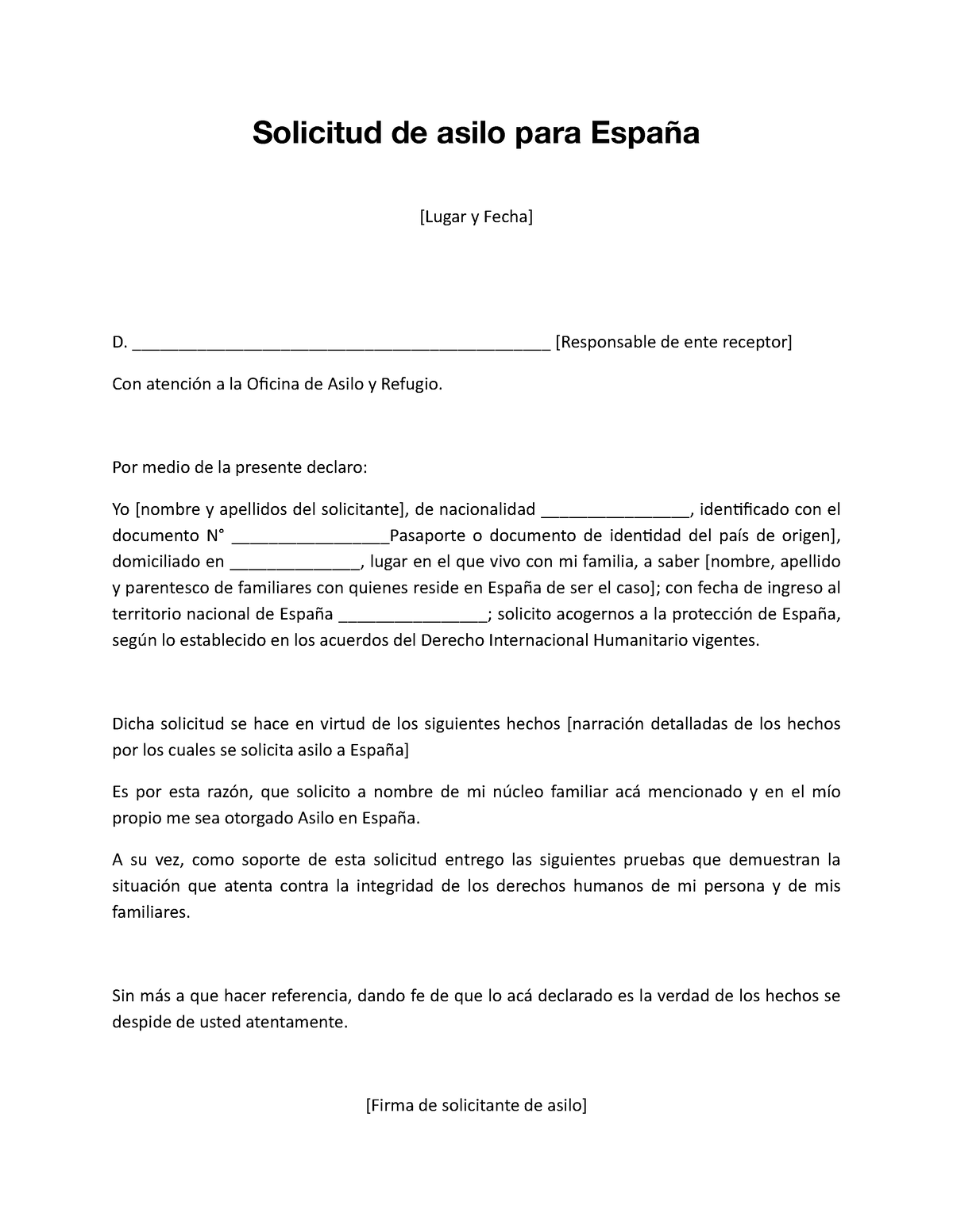 Modelo Solicitud De Asilo Españapdf Solicitud De Asilo Para España