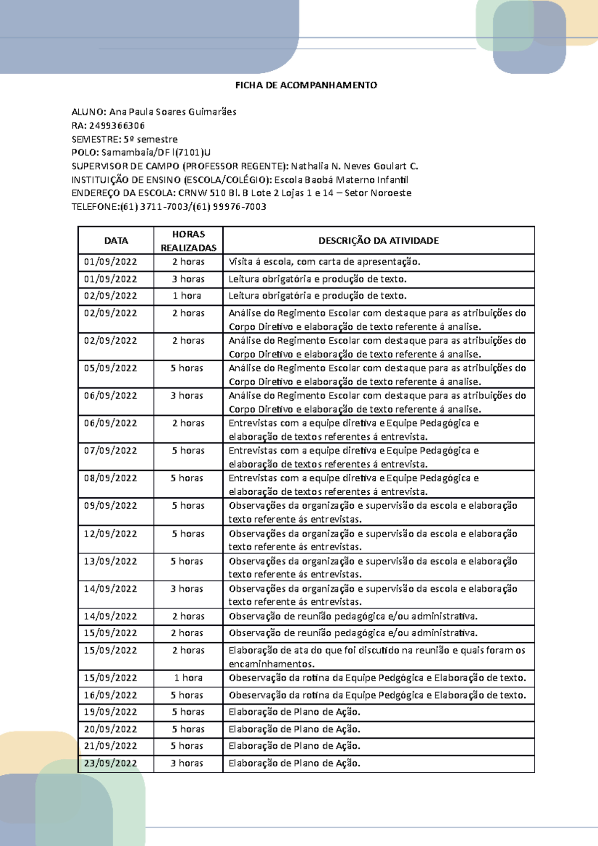 Ficha De Estágio Preenchida Pedagogia Educação Infantil Braincp