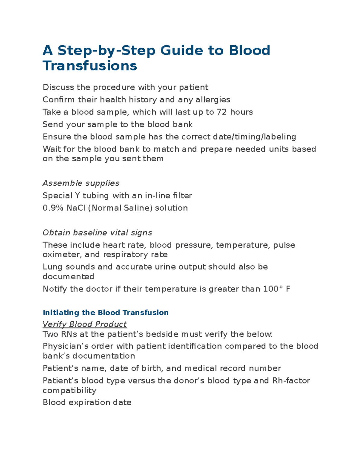 Steps Of Blood Transfusion Clinics A Step By Step Guide To Blood