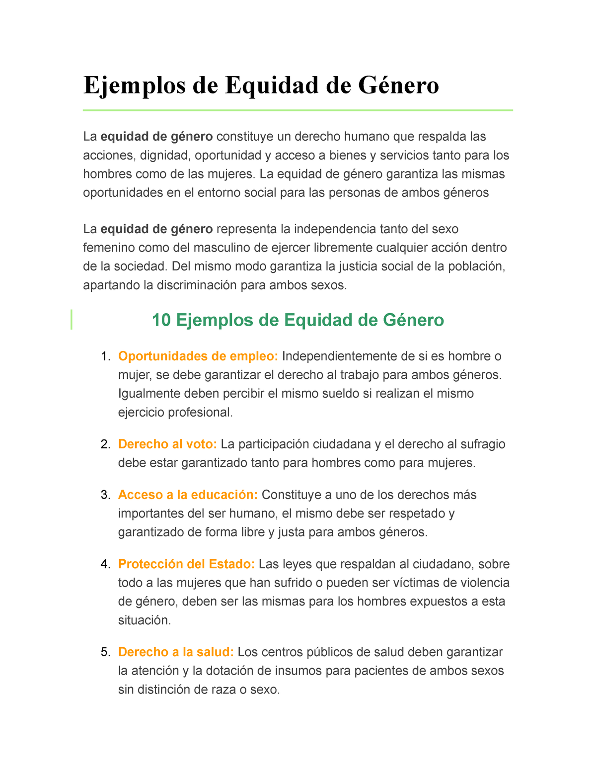 Ejemplos De Equidad De Género Ejemplos De Equidad De Género La