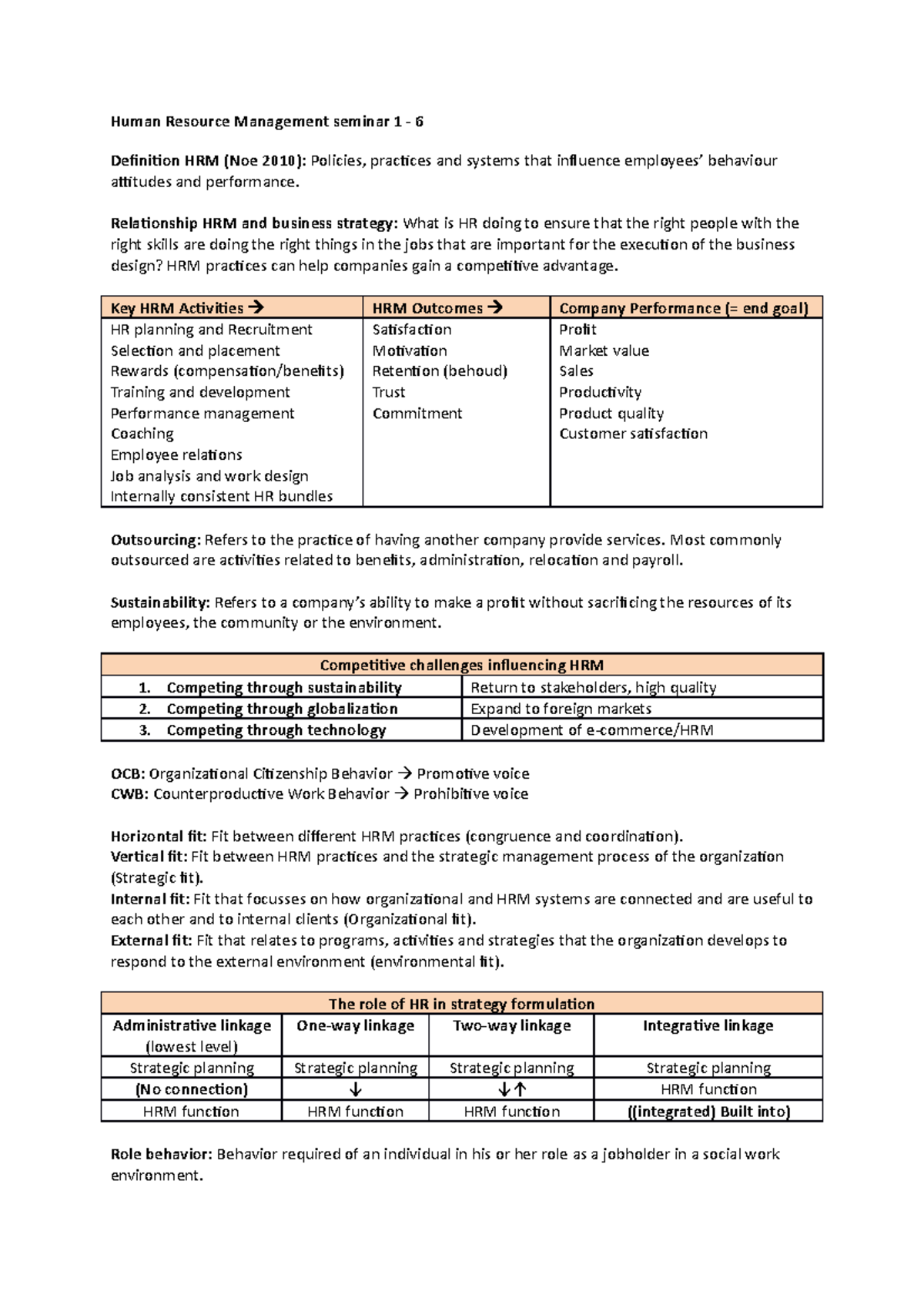 Lecture Notes Human Resource Management Seminar 1 6 Human Resource