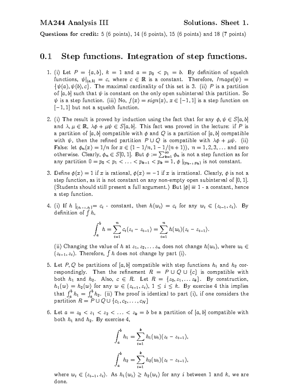 Ma244 2014 2015 Assignment 1 Solutions Ma244 Analysis Iii Solutions