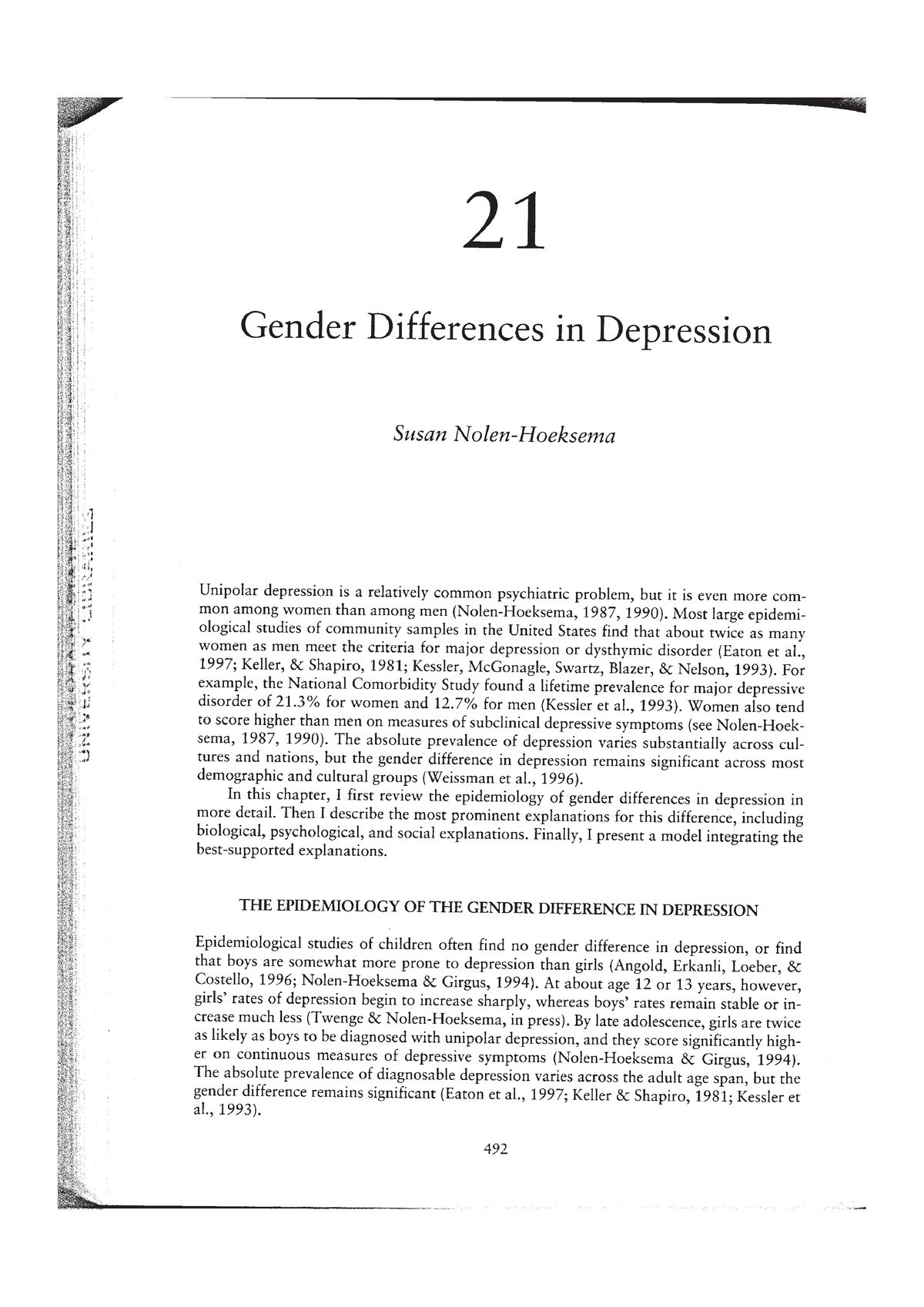 Gender Differences In Depression 1 Psy 437 Studocu