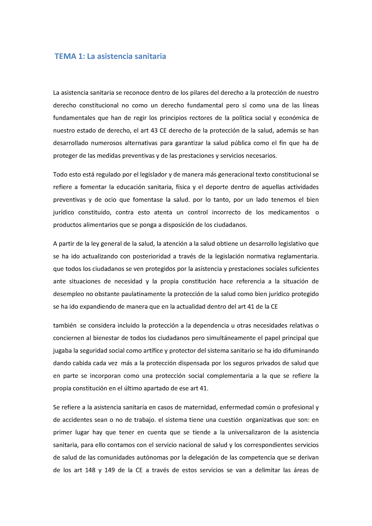 Tema 1 Ss Apuntes 1 Tema 1 La Asistencia Sanitaria La Asistencia