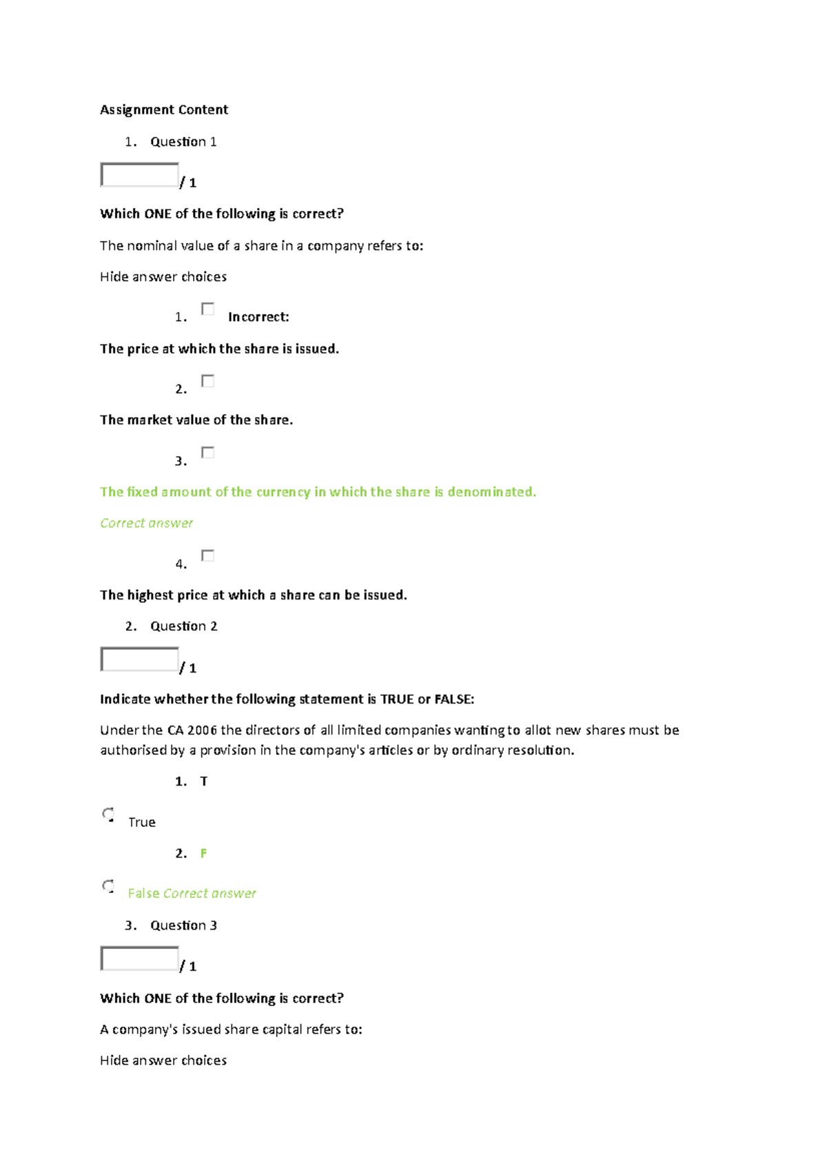 Test Content Corporate Finance Multiple Choice Questions With