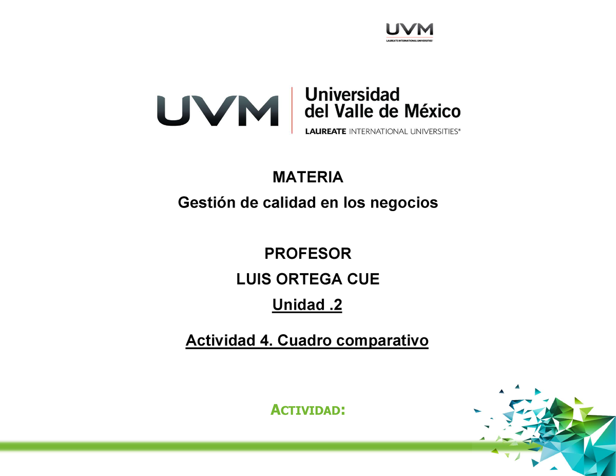 Act 4 Cuadro Comparativo Ges De La Calidad De Los Negocios Materia