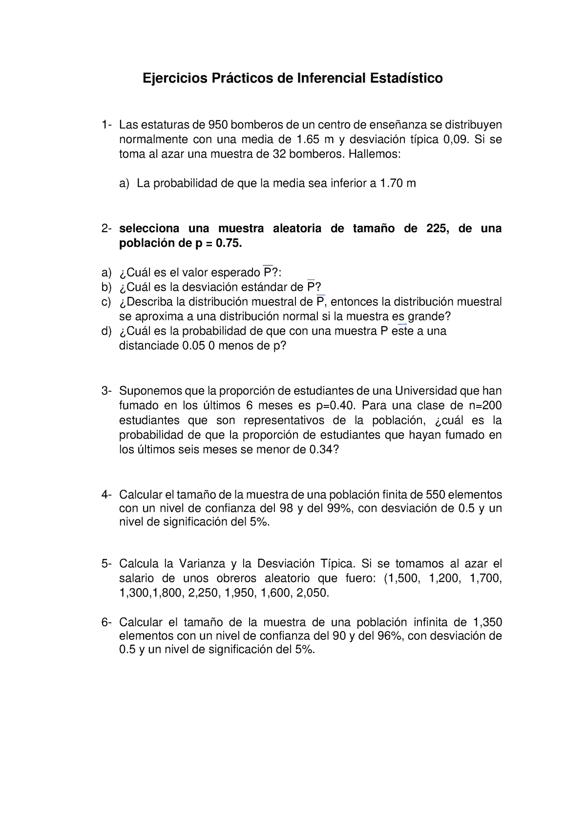 Ejercicios Prácticos De Inferencial Estadístico Ejercicios Prácticos