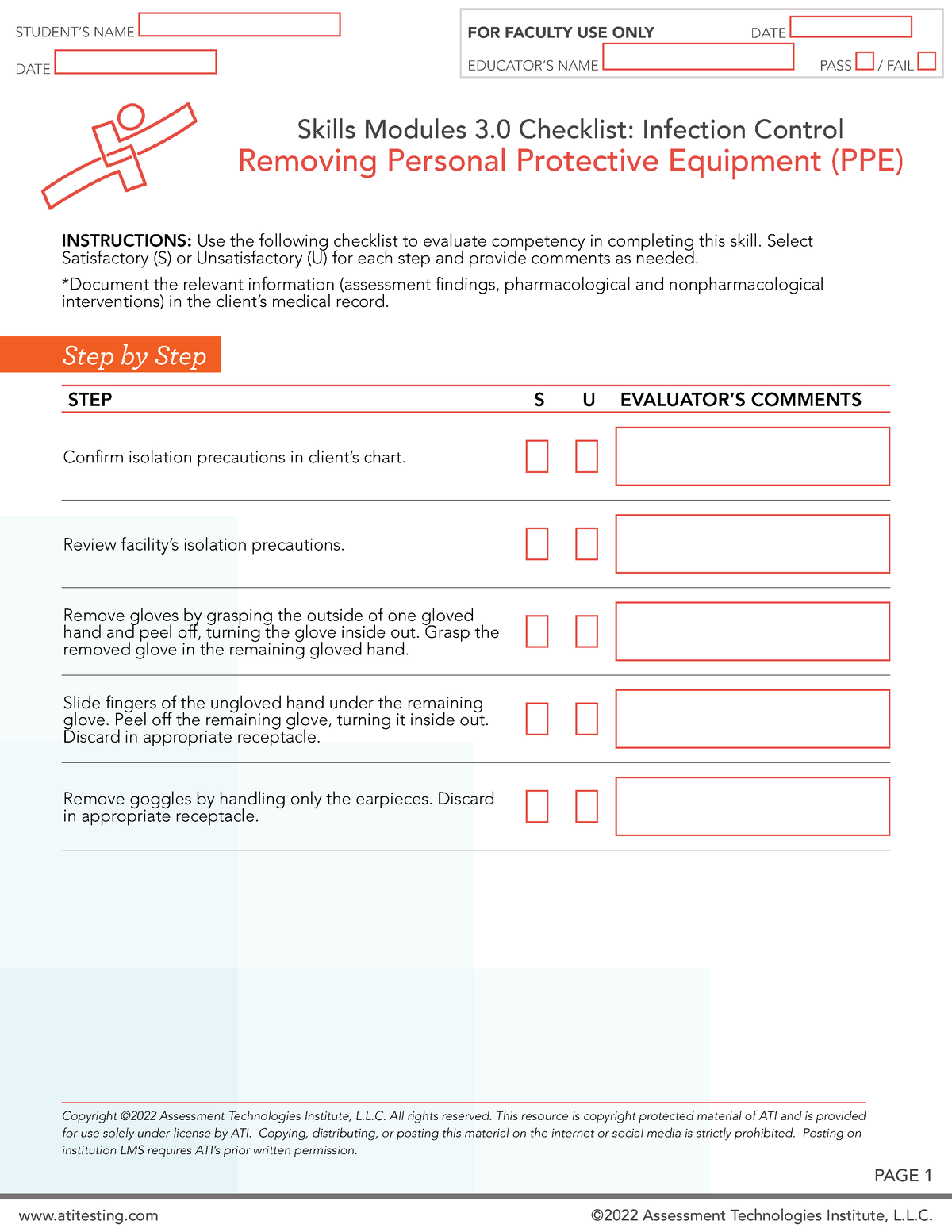 Skills Checklist Infection Control Removing Ppe Atitesting ©2022