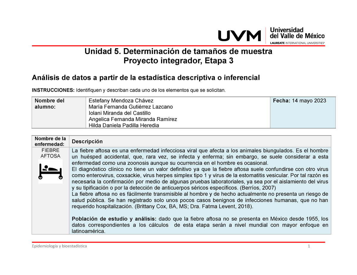 Actividad Proyecto Integrador Etapa Epidemiologia Y Bioestadistica Uvm