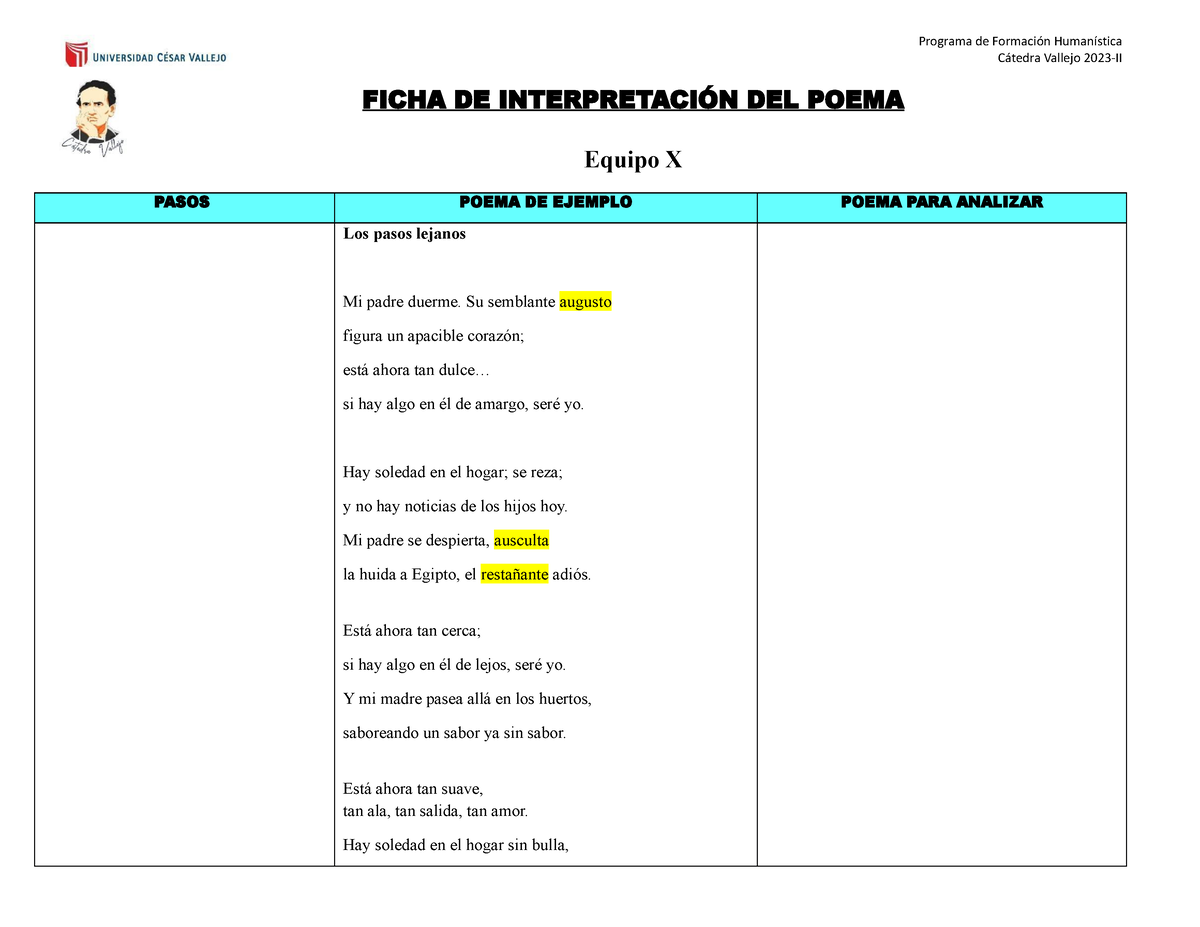 S6 Ficha De Interpretación Del Poema 2023 2 Cátedra Vallejo 2023 Ii