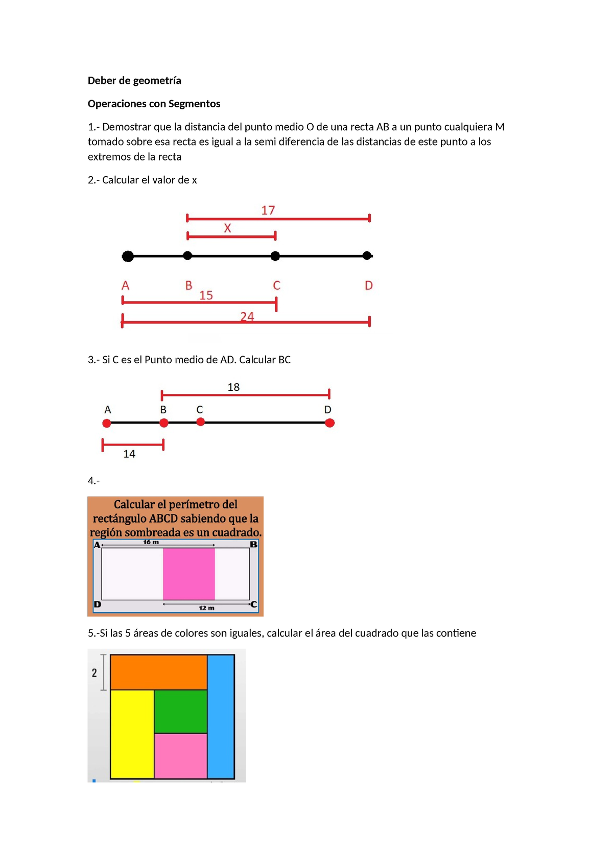 Deber De Geometría Deber De Geometría Operaciones Con Segmentos 1