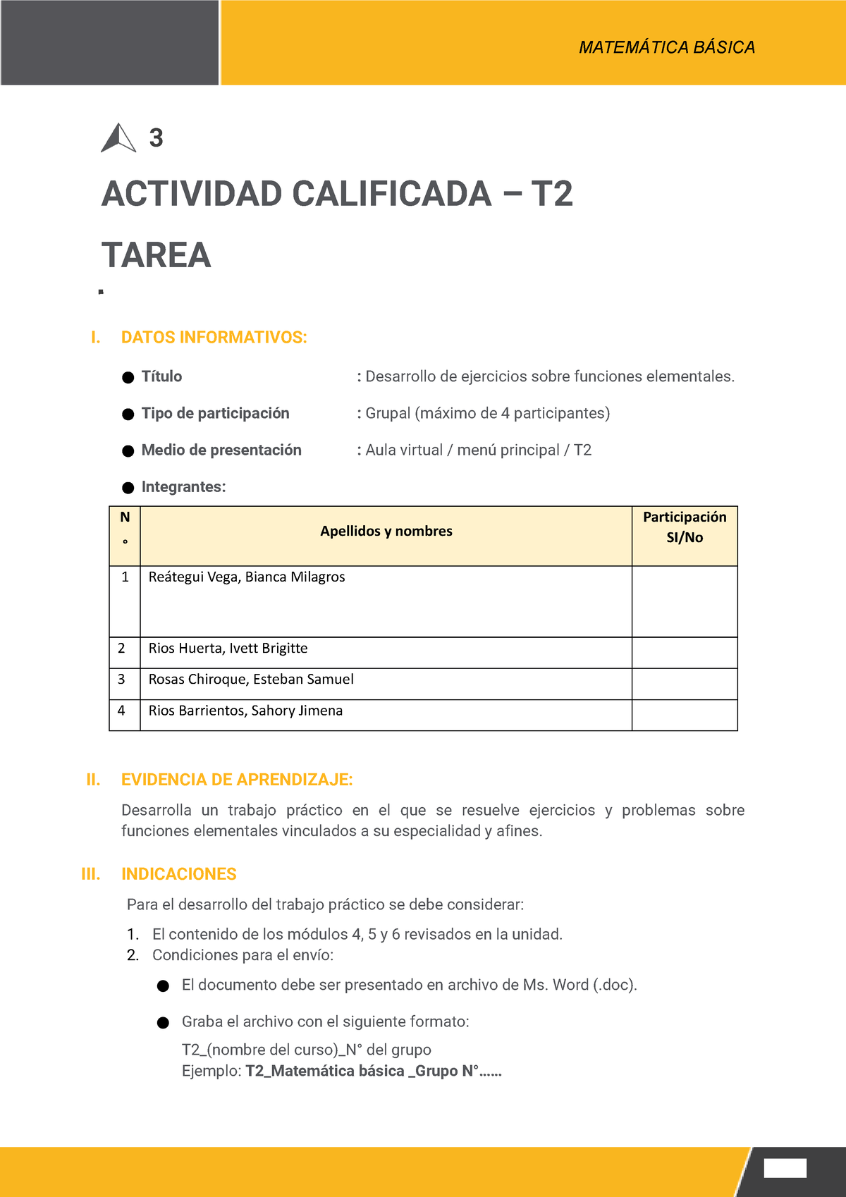 T2 Matemática Básica N° 17 3 Actividad Calificada T Tarea I Datos