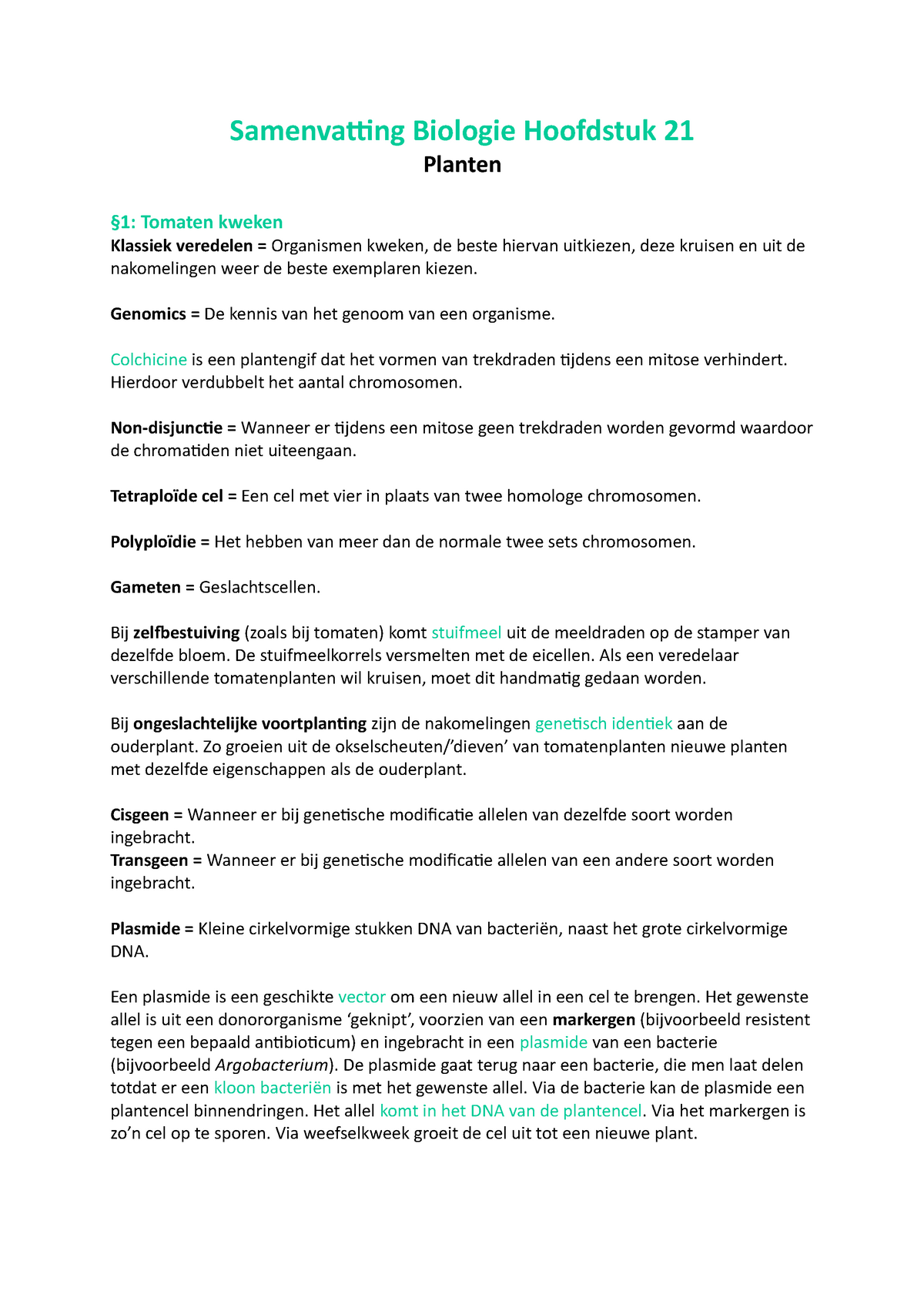 Samenvatting Biologie Nectar Hoofdstuk 21 Samenvatting Biologie