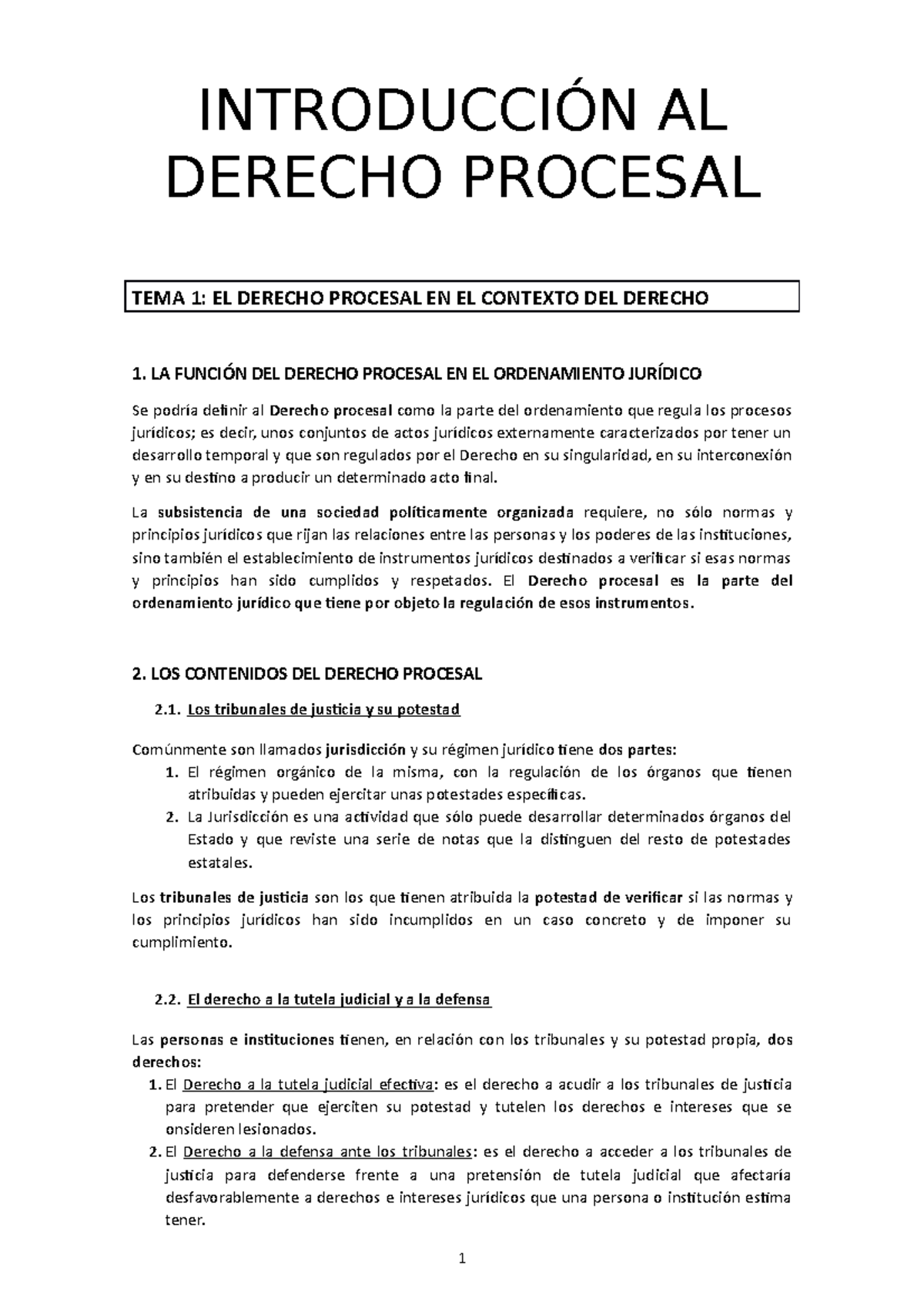 Resumen Introducción Al Derecho Procesal Al Derecho Procesal Tema 1