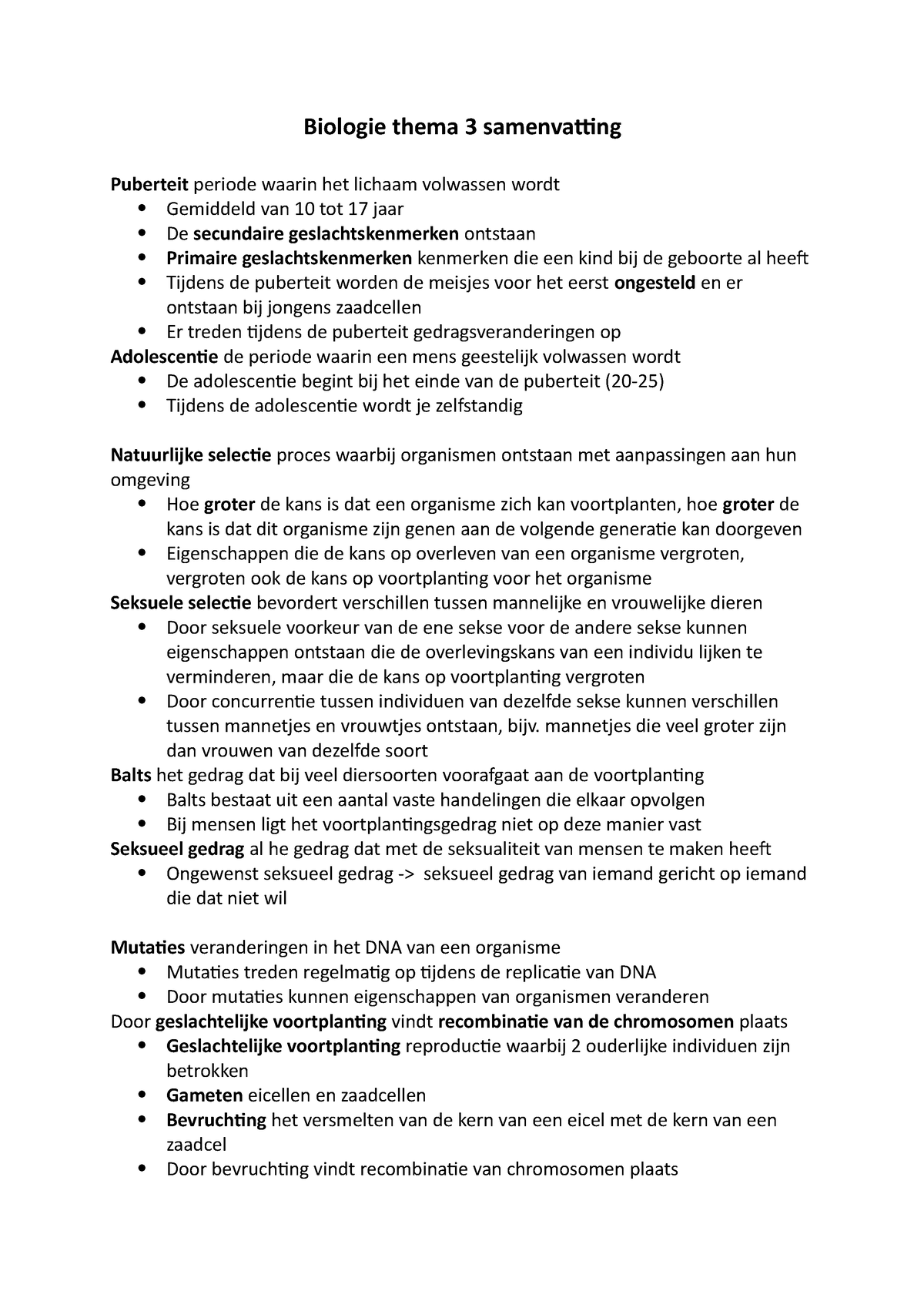 Biologie Thema 3 Samenvatting Biologie Thema 3 Samenvatting Puberteit