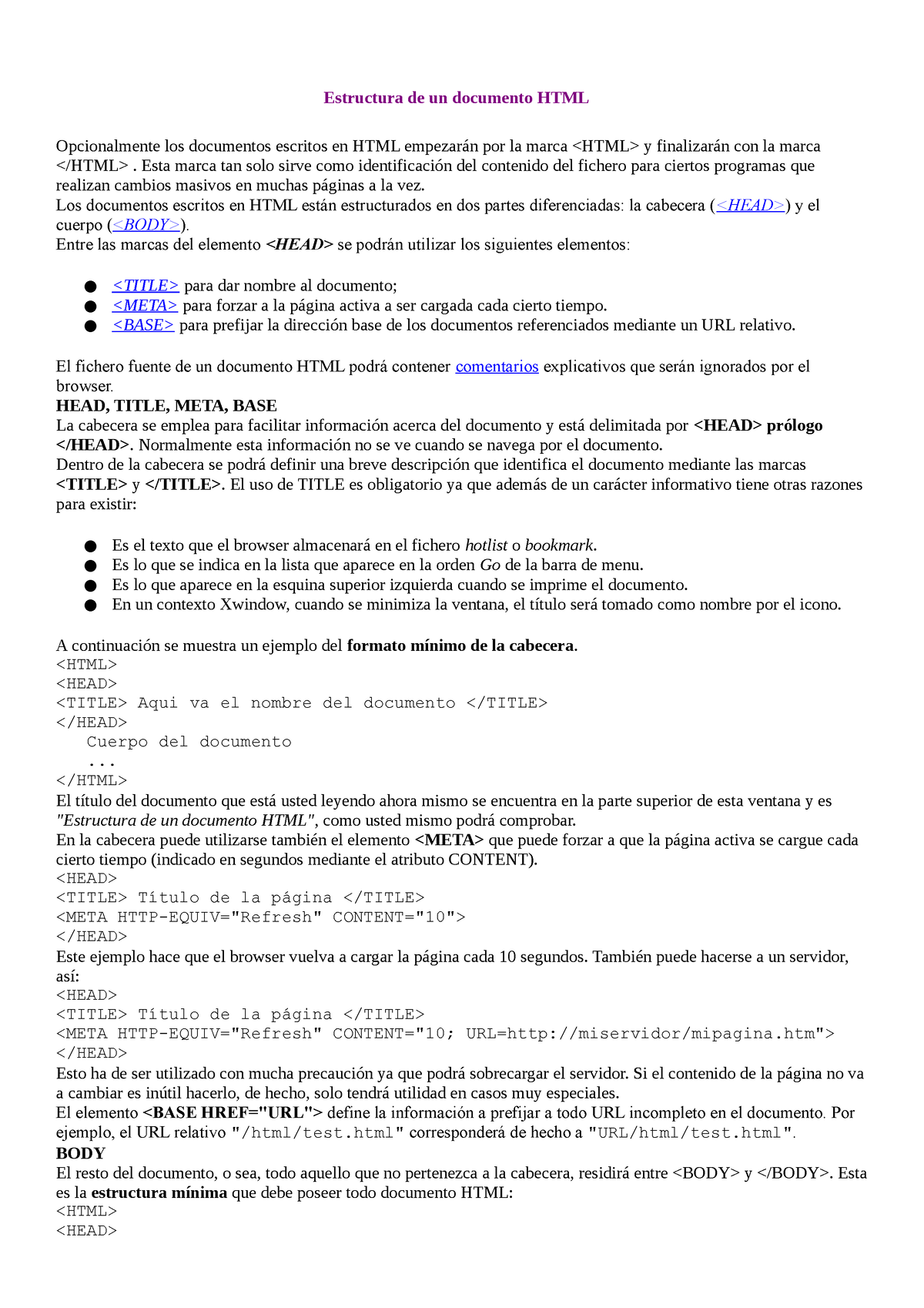 Estructura De Un Documento Html Estructura De Un Documento Html