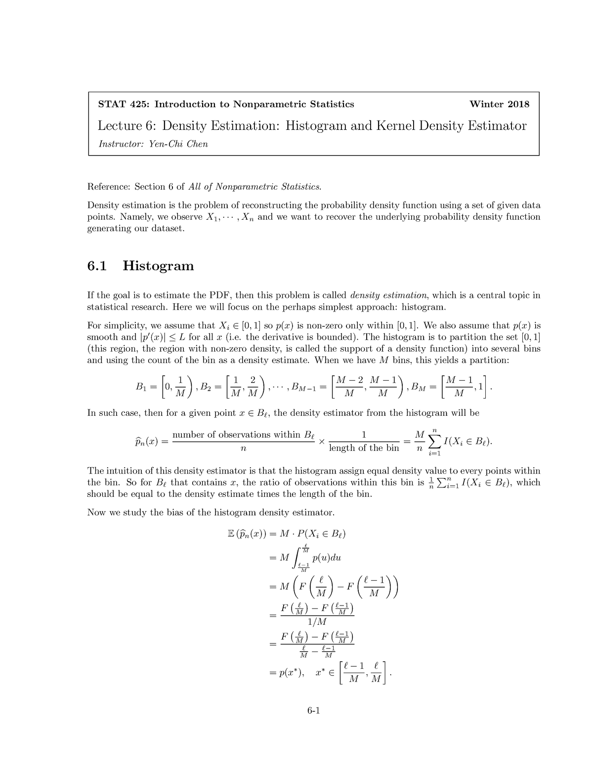 Lec6 Hist Kde Kernel Density Estimates Stat 425 Introduction To