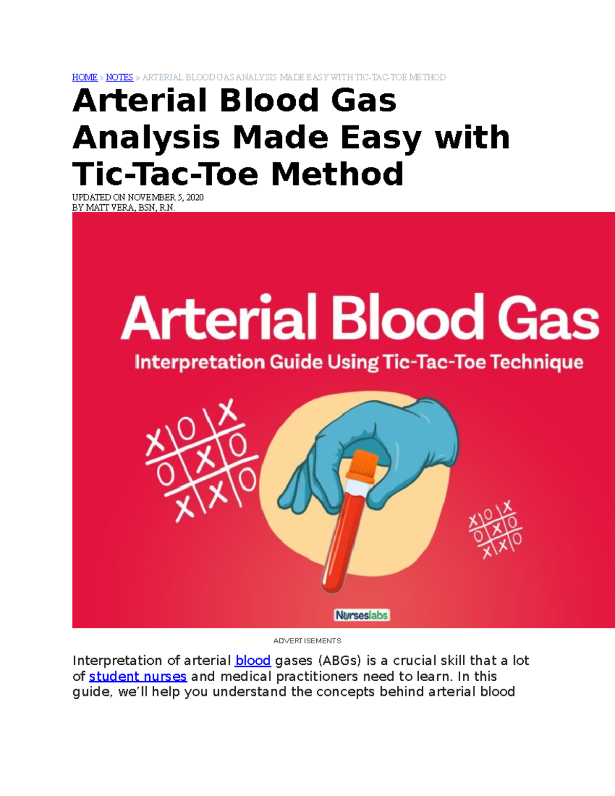 Nurselabs Abgs A Good Explanation Home Notes Arterial Blood Gas