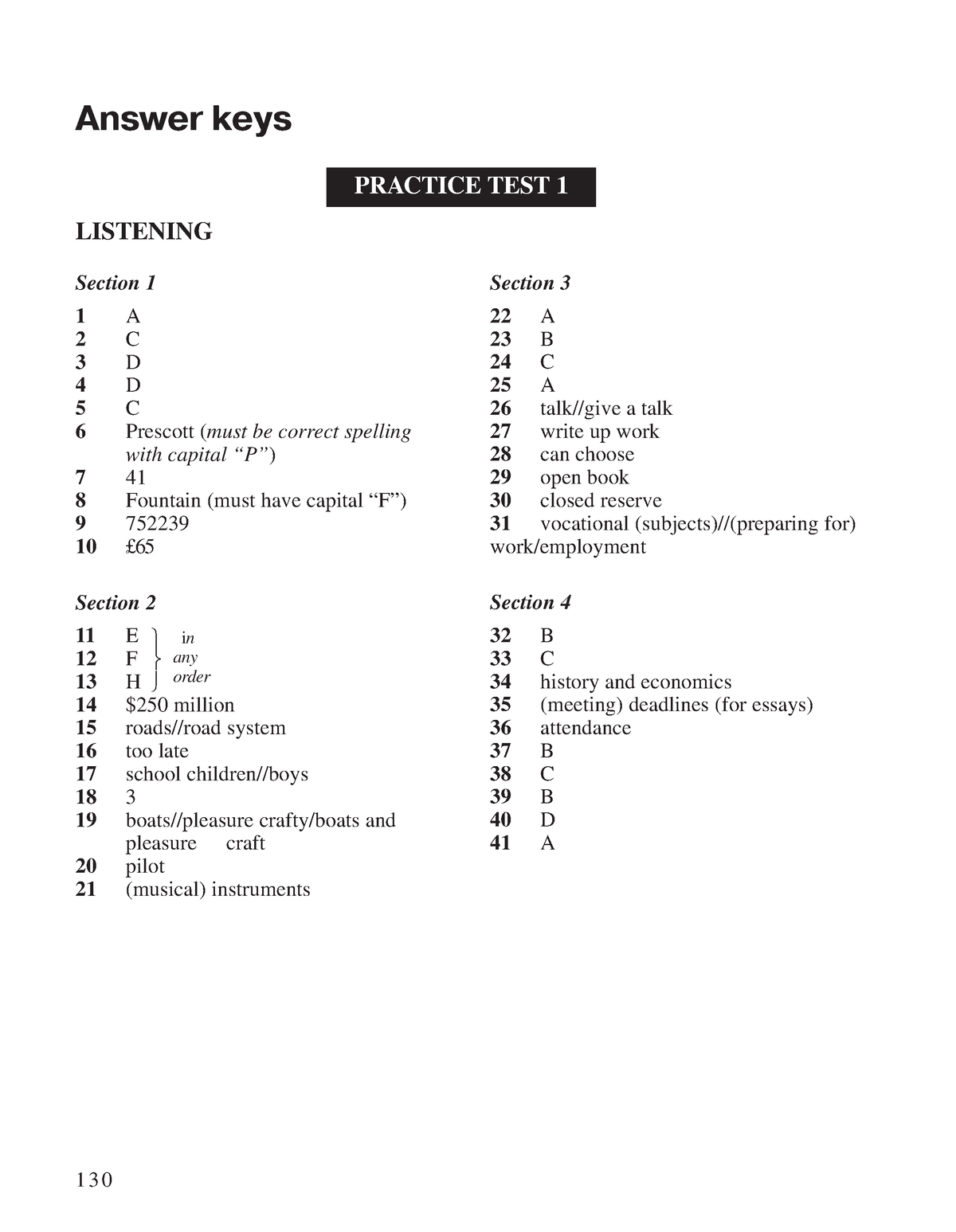 Answer Cambridge Ielts 1 Answer Keys Practice Test 1 Listening