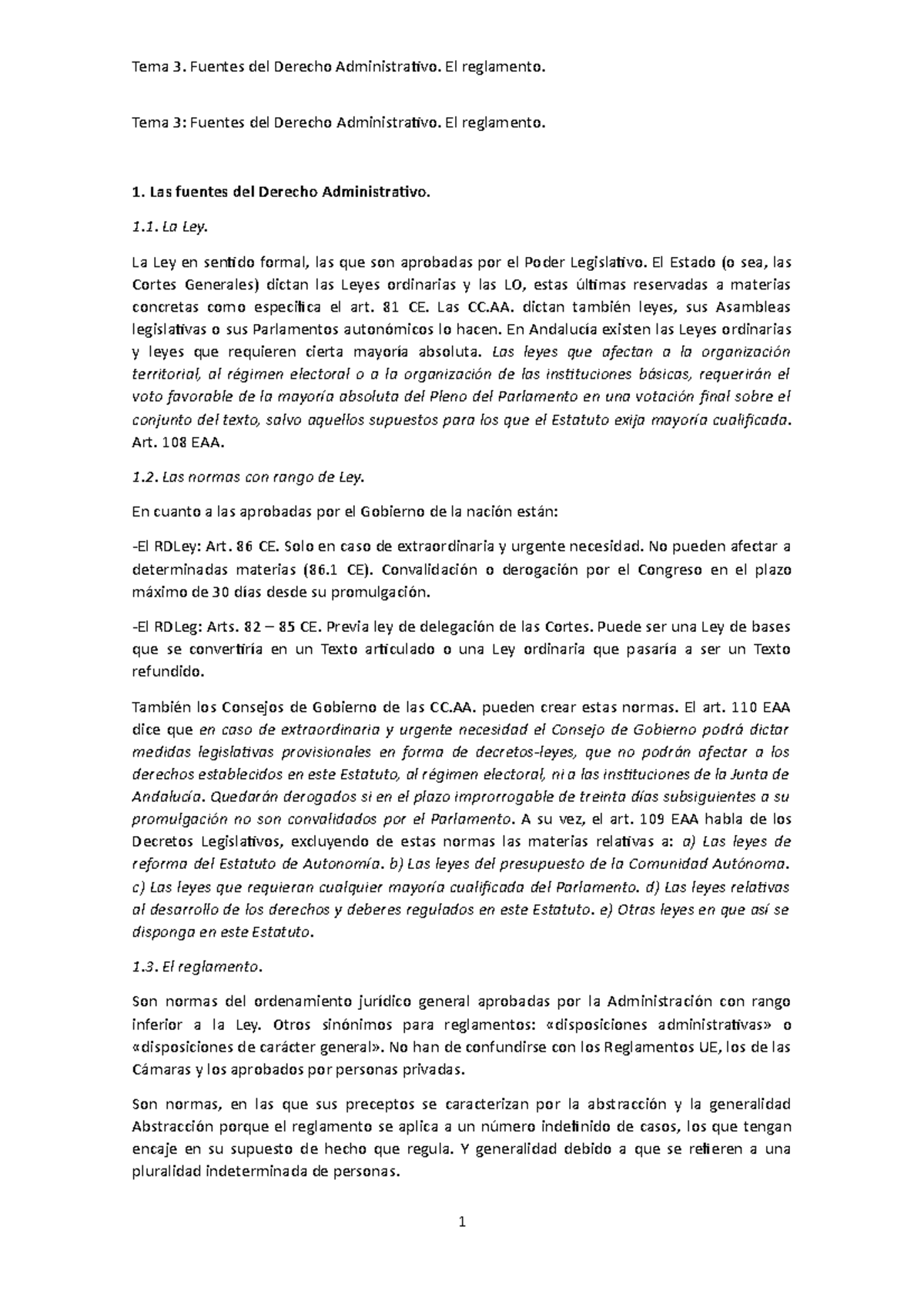 Tema 3 Derecho Administrativo I Tema 3 Fuentes Del Derecho