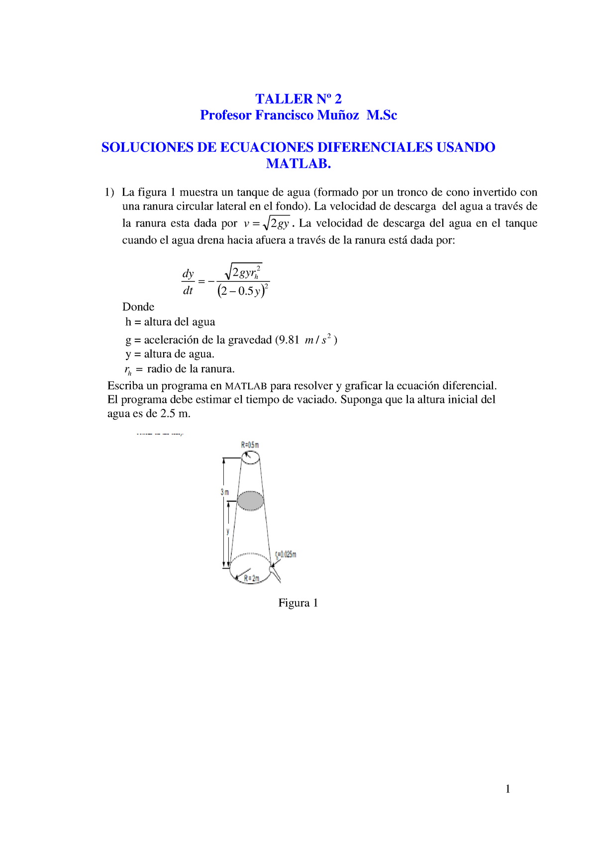 Taller Nº 2 Soluciòn De Ecuaciones Diferenciales Usando Matlab 1