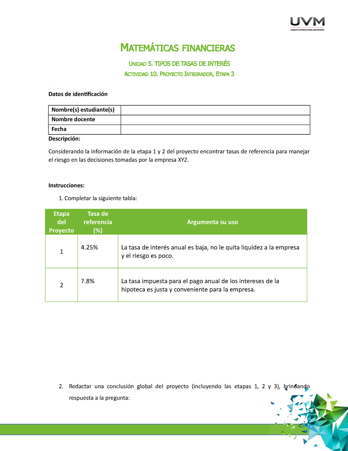 Proyecto Integrador Etapa 3 Matematicas Financieras MatemÁticas