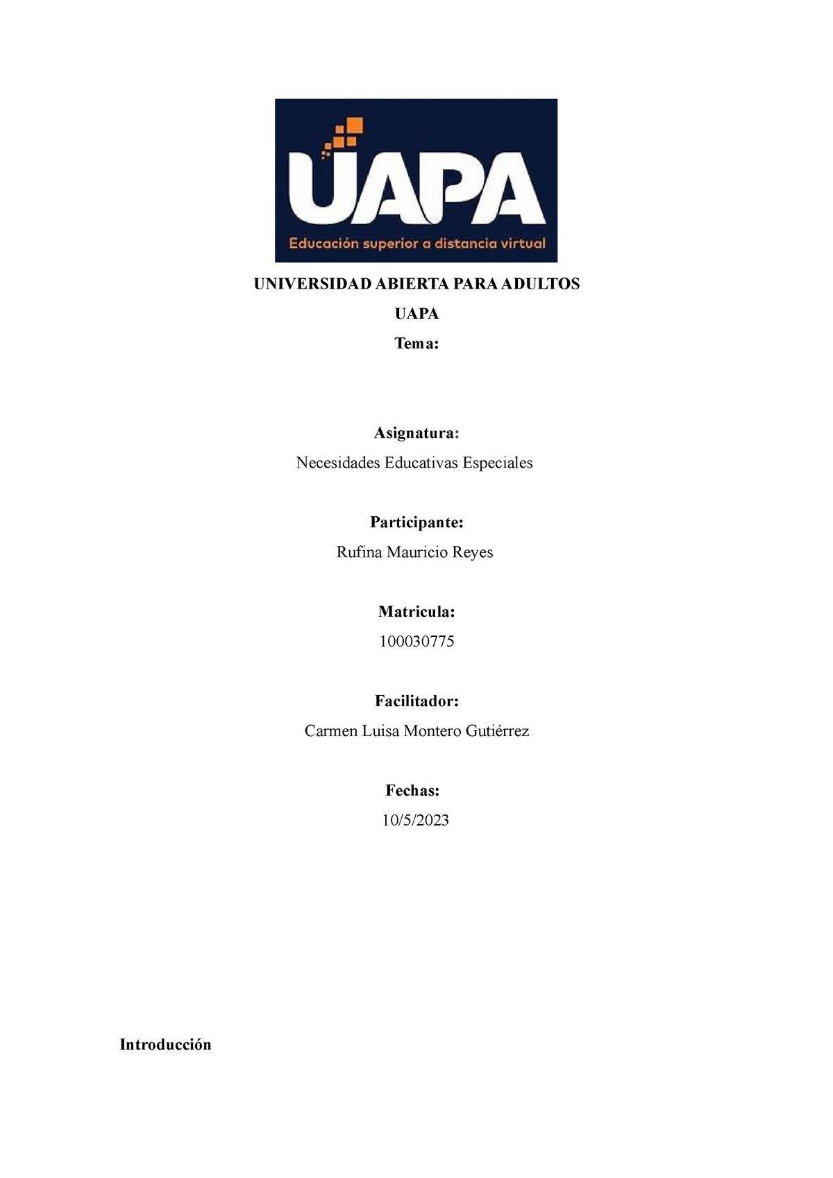 Tarea 4 Universidad Abierta Para Adultos Uapa Tema Asignatura