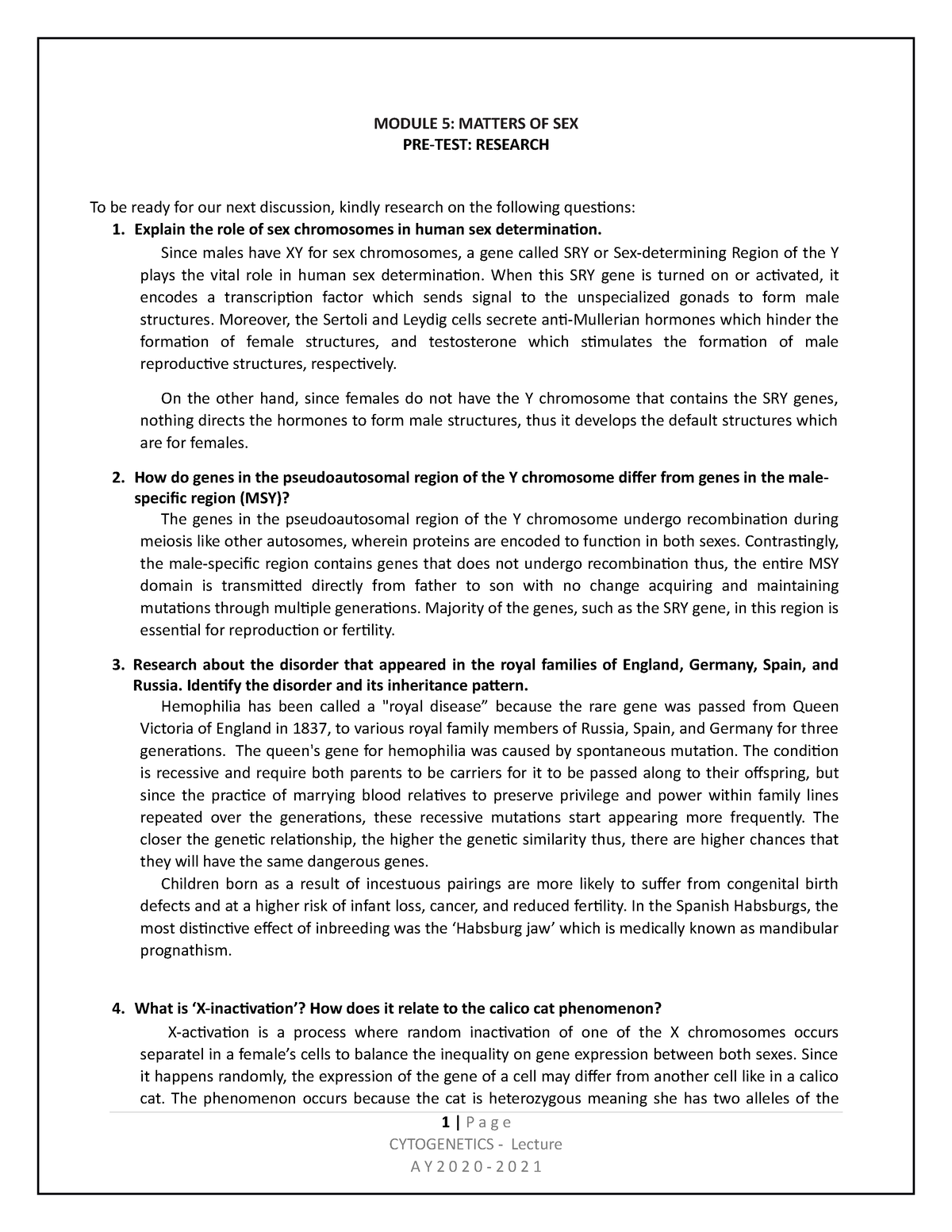 Matters Of Sex Pre Test Module 5 Matters Of Sex Pre Test Research