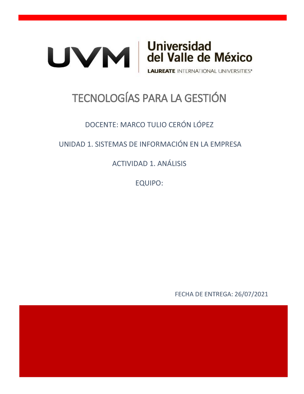 A1 Equipo TecnologÍas Para La GestiÓn Uvm TecnologÍas Para La GestiÓn