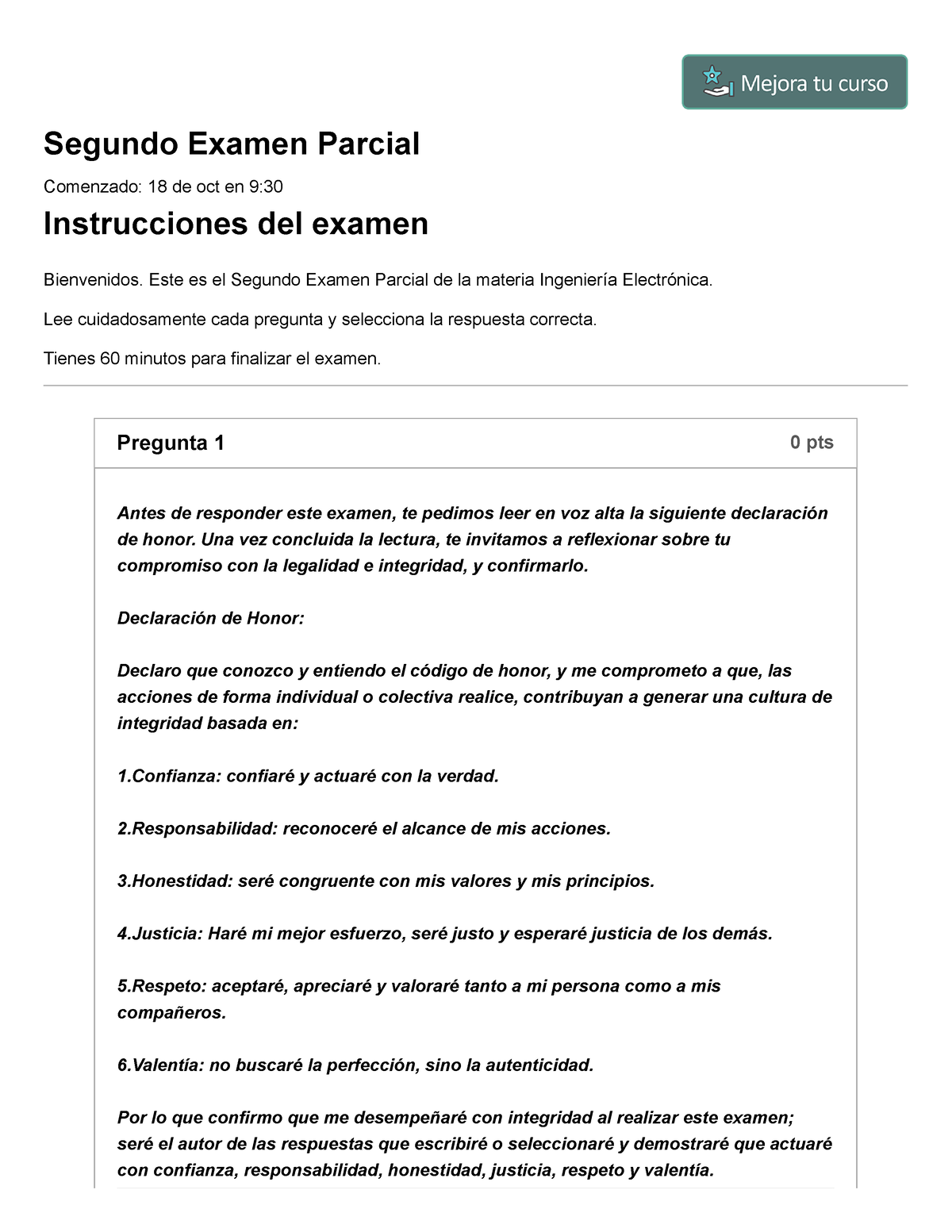 Examen Segundo Examen Parcial Segundo Examen Parcial Comenzado 18 De