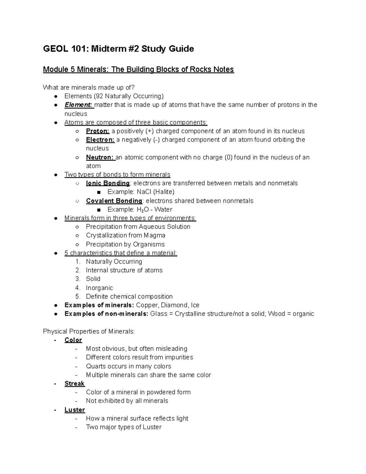 Geol 101 Midterm 2 Study Guide Geol 101 Midterm 2 Study Guide