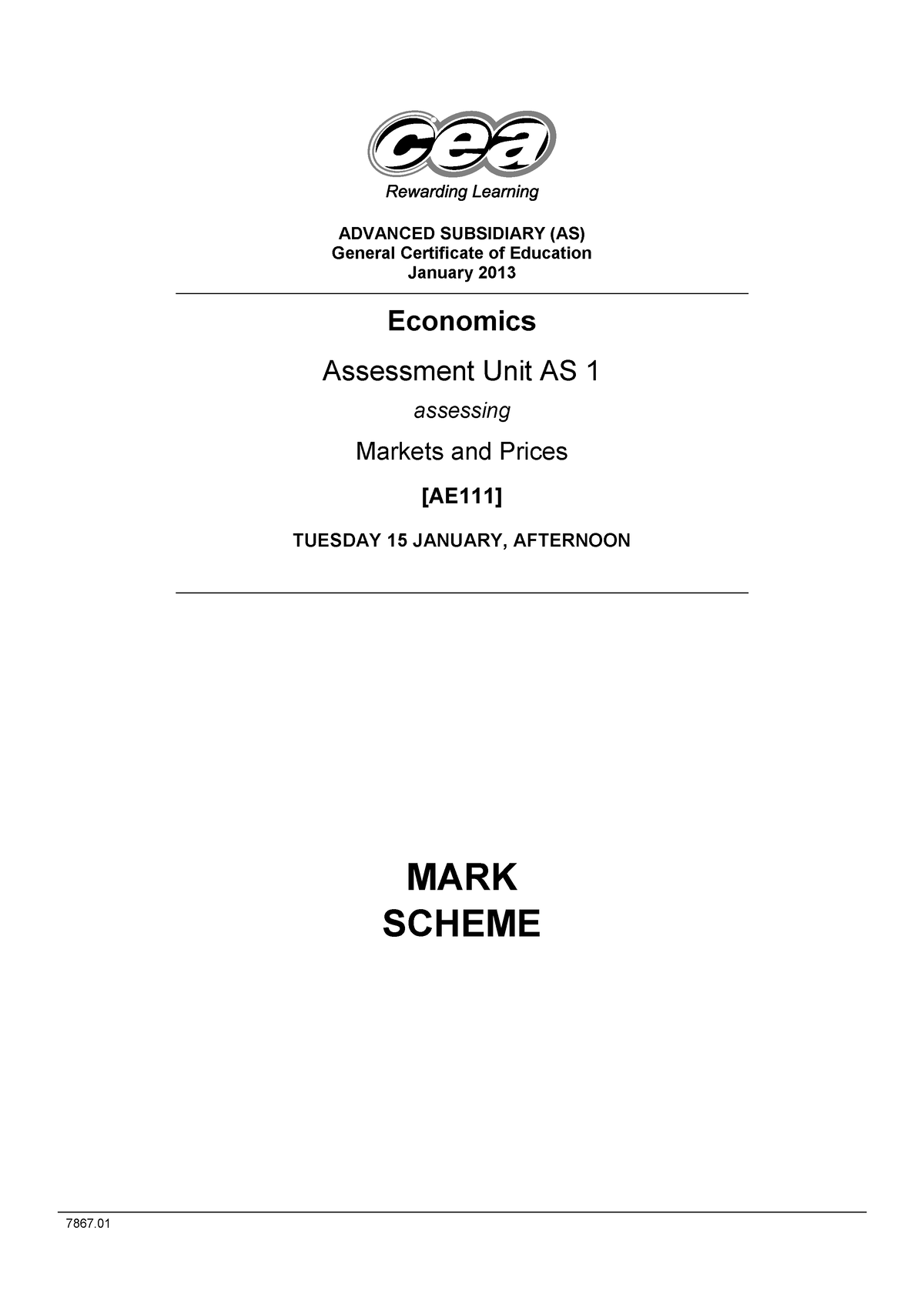 A2as Econ Past Papers Mark Schemes Standard January Series 2013 11926