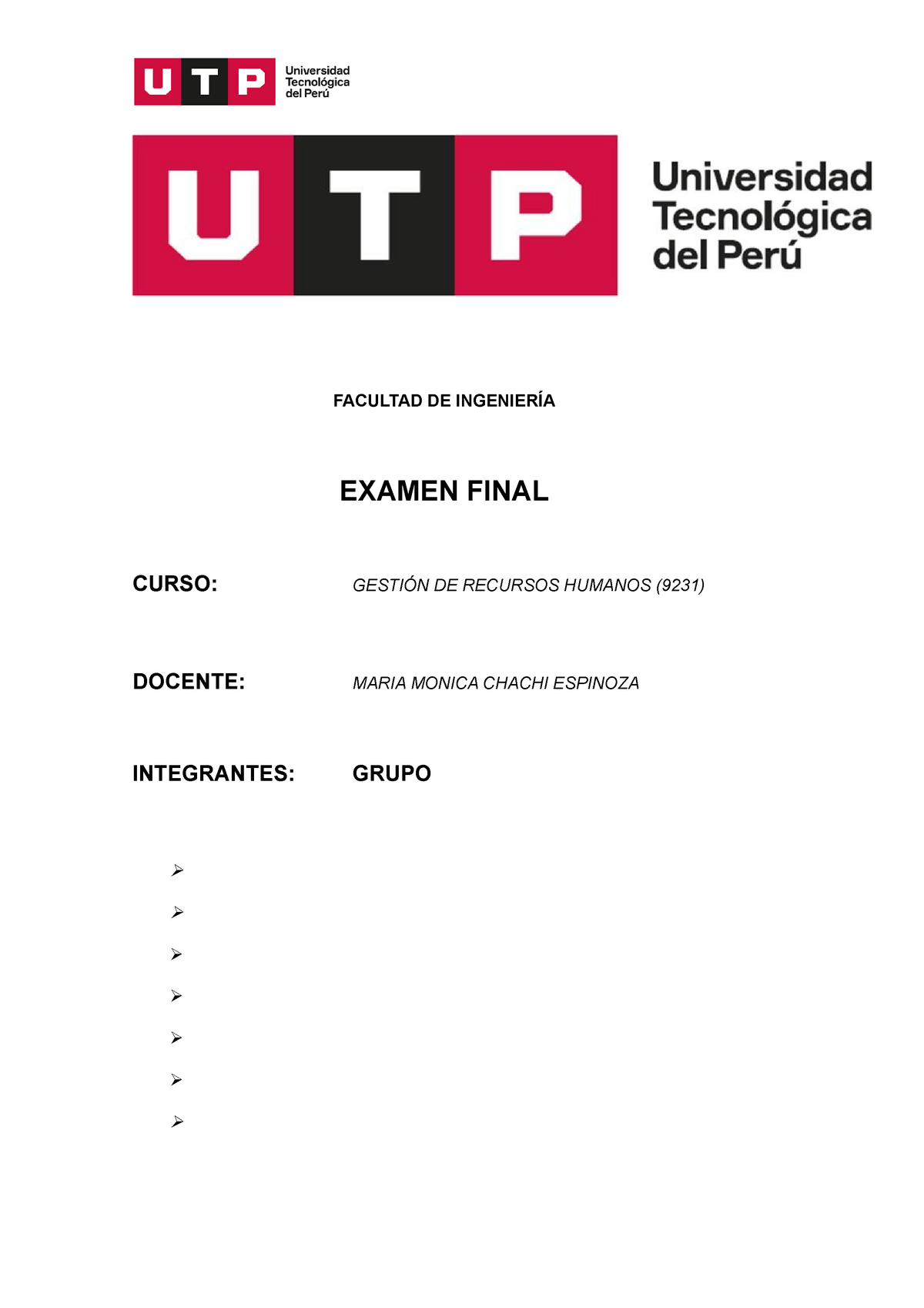 Examen Final Gestion De Recursos Humanos Modulo I Facultad De