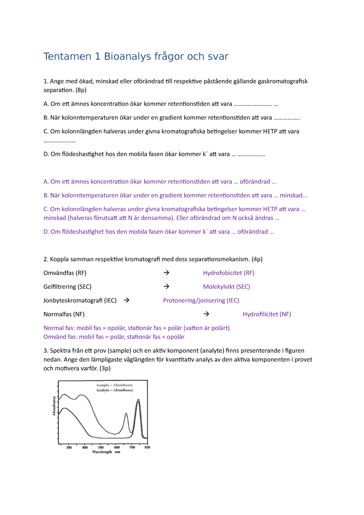 Tenta 2018 Frågor Och Svar Tentamen 1 Bioanalys Frågor Och Svar 1